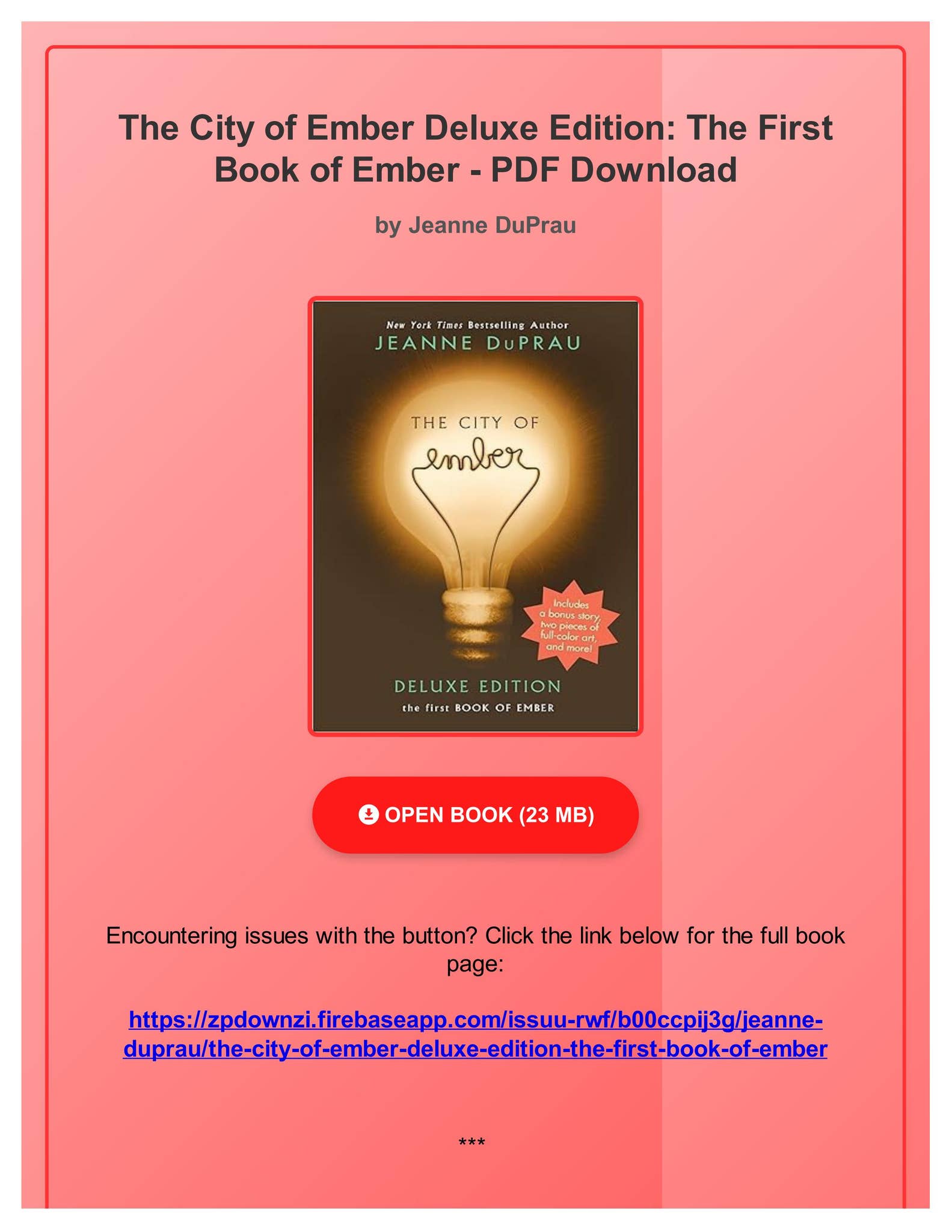 Pdf Free The City of Ember Deluxe Edition: The First Book of Ember by ...