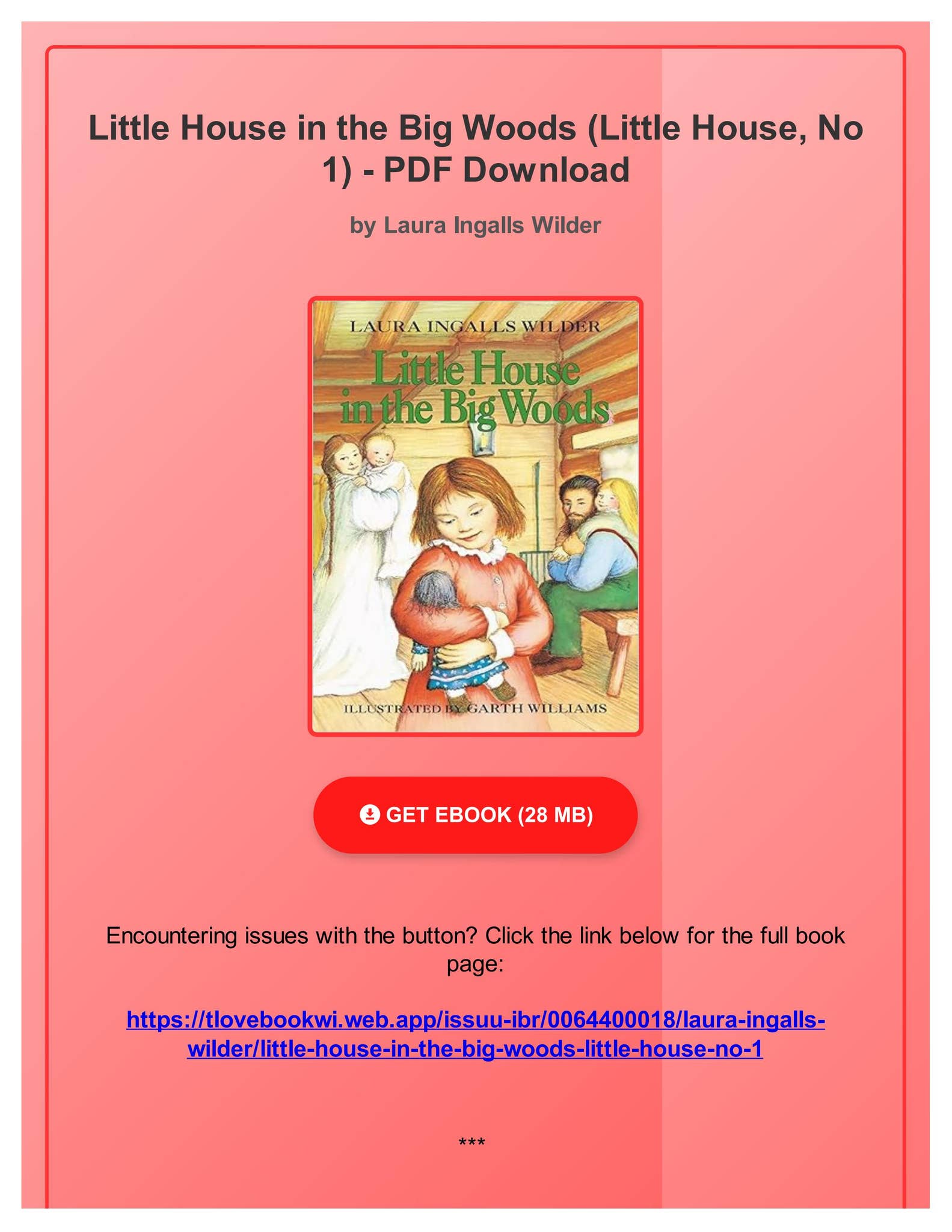 Pdf Ebook Little House in the Big Woods (Little House, No 1) by Laura ...