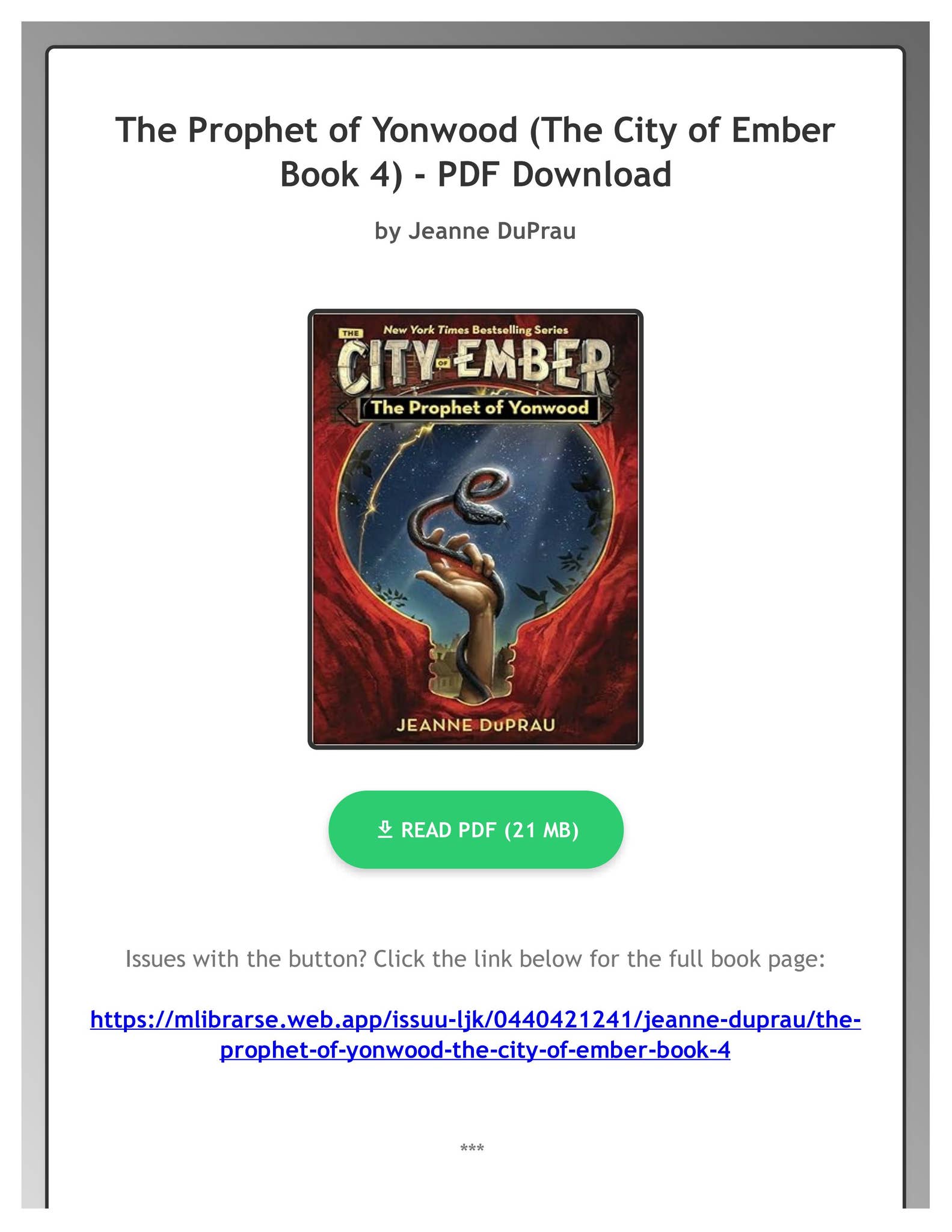 EBOOK The Prophet of Yonwood (The City of Ember Book 4) by Jeanne ...