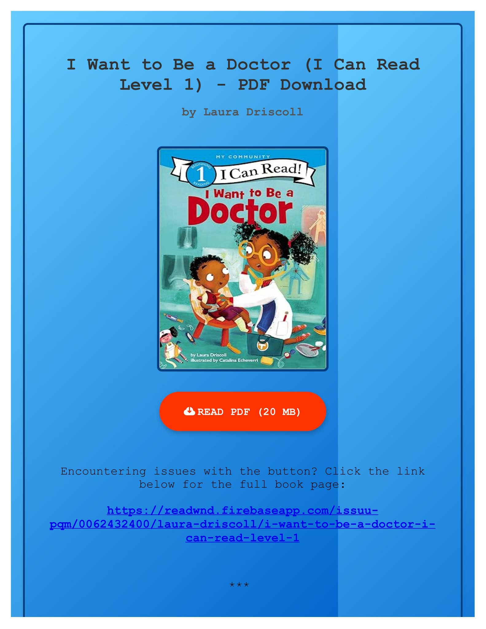 (FREE (PDF) I Want to Be a Doctor (I Can Read Level 1) by Laura ...
