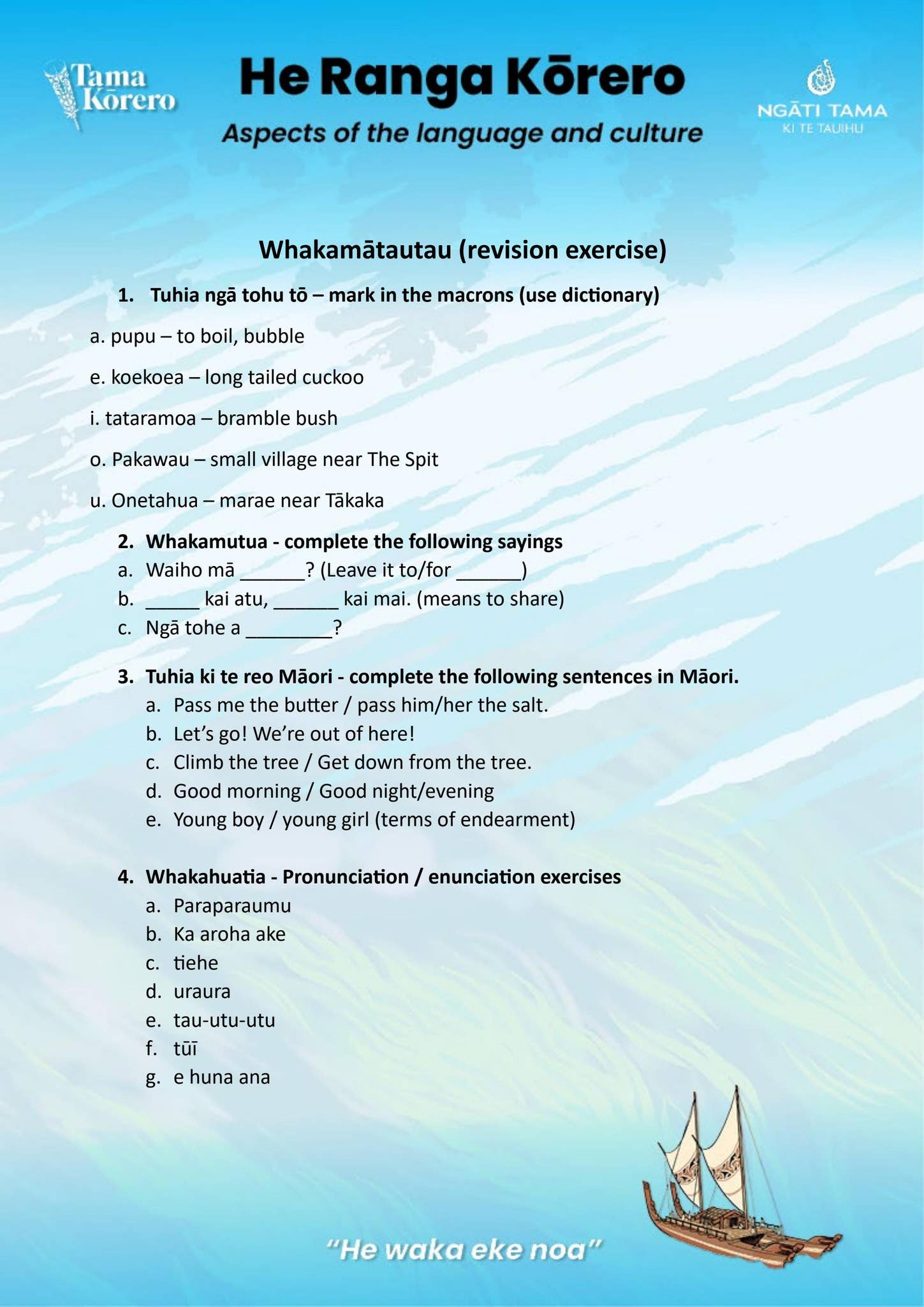 He Ranga Kōrero - Whakamātautau - revision exercise by Ngāti Tama ki Te ...