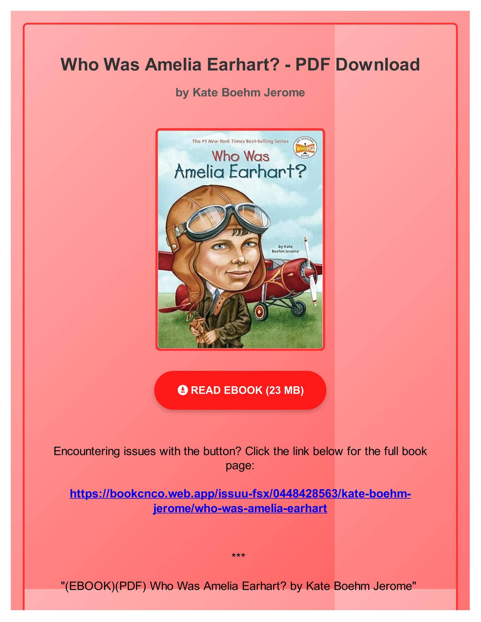 (EBOOK)(PDF) Who Was Amelia Earhart? by Kate Boehm Jerome by ...