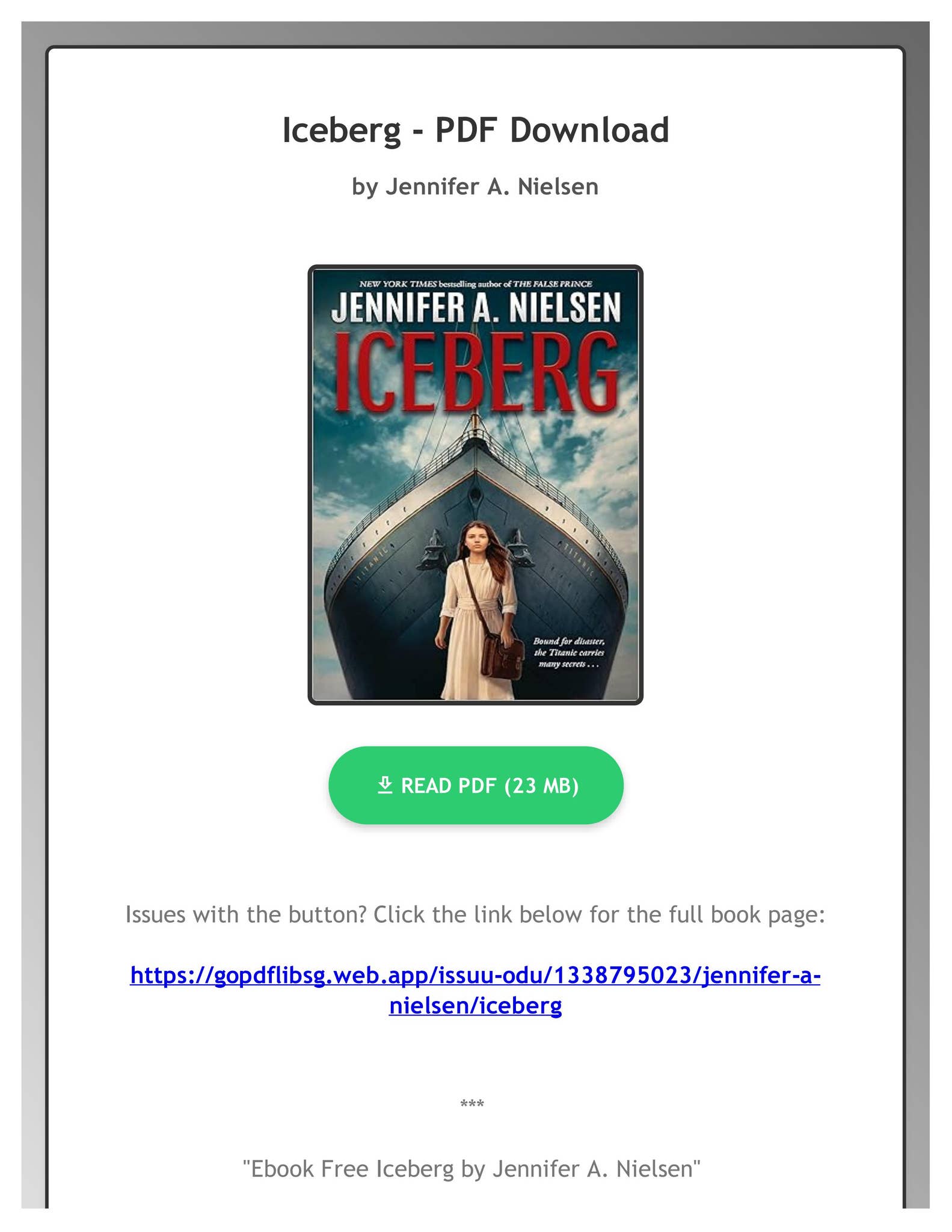 Ebook Free Iceberg by Jennifer A. Nielsen by RiverBashirianem - Issuu