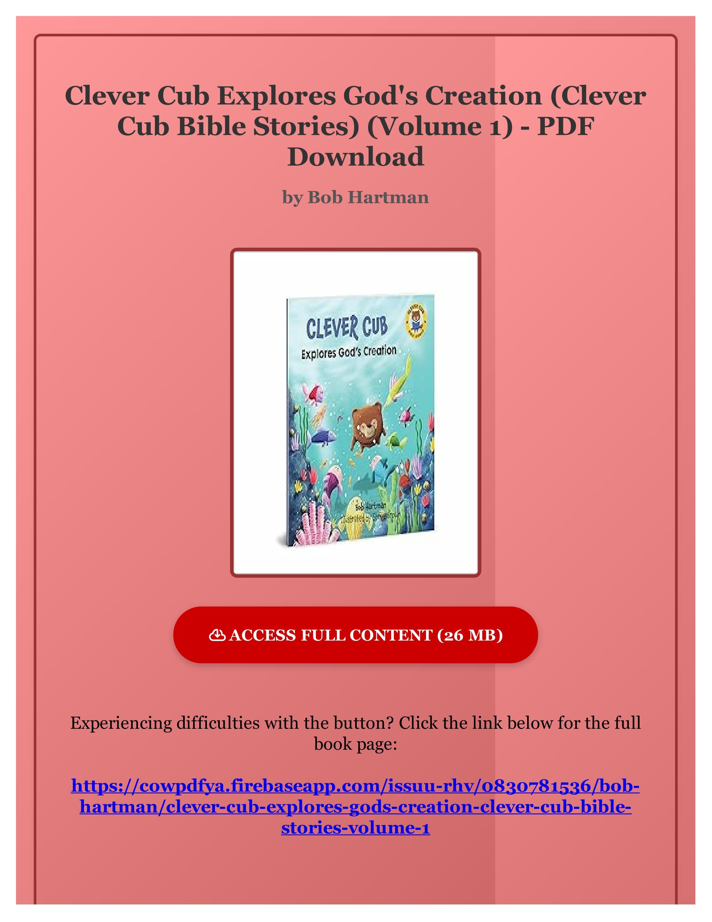 Download Clever Cub Explores God's Creation (Clever Cub Bible Stories ...