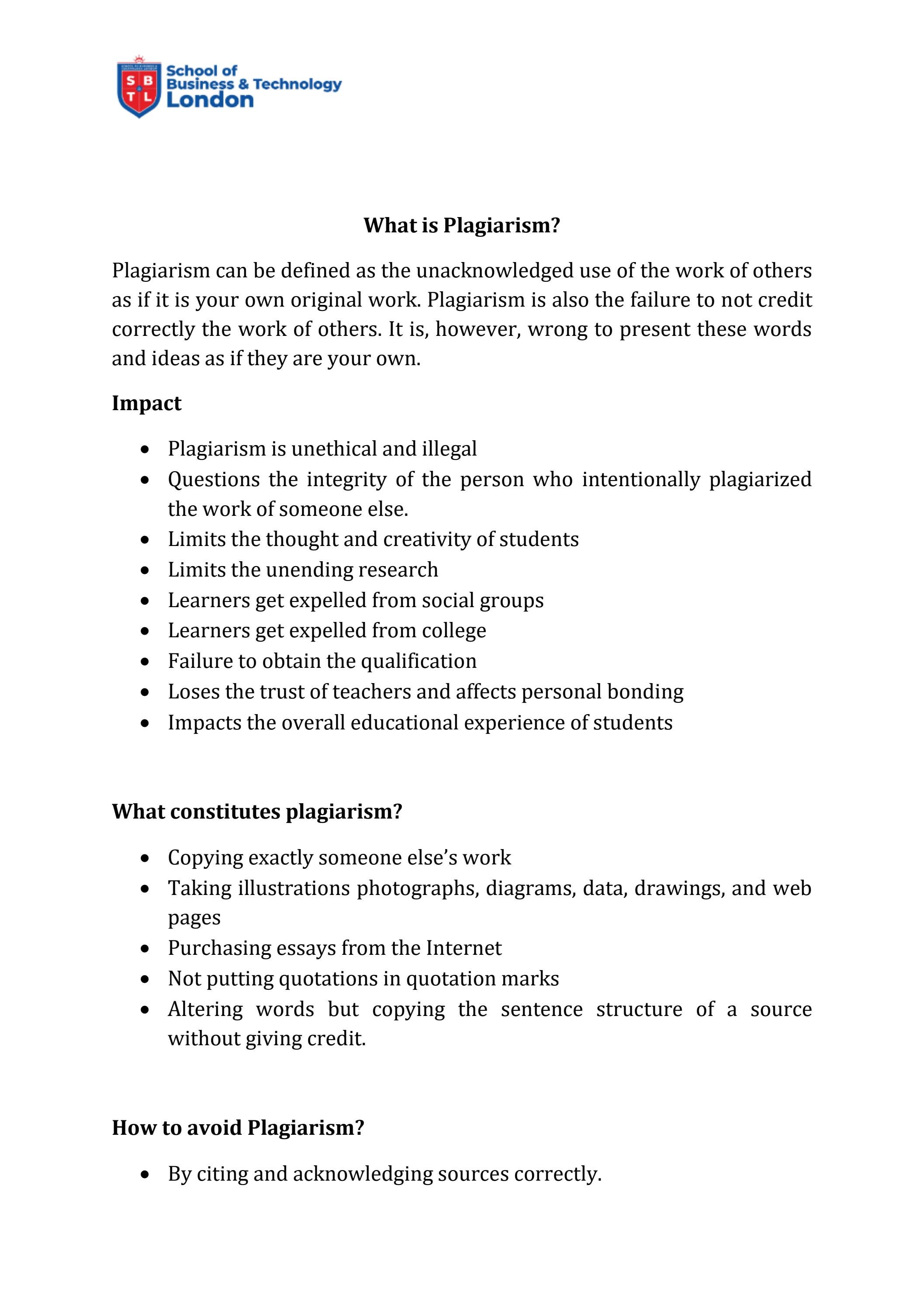 Plagiarism Guidelines by sbsinesslondon.ac.uk - Issuu