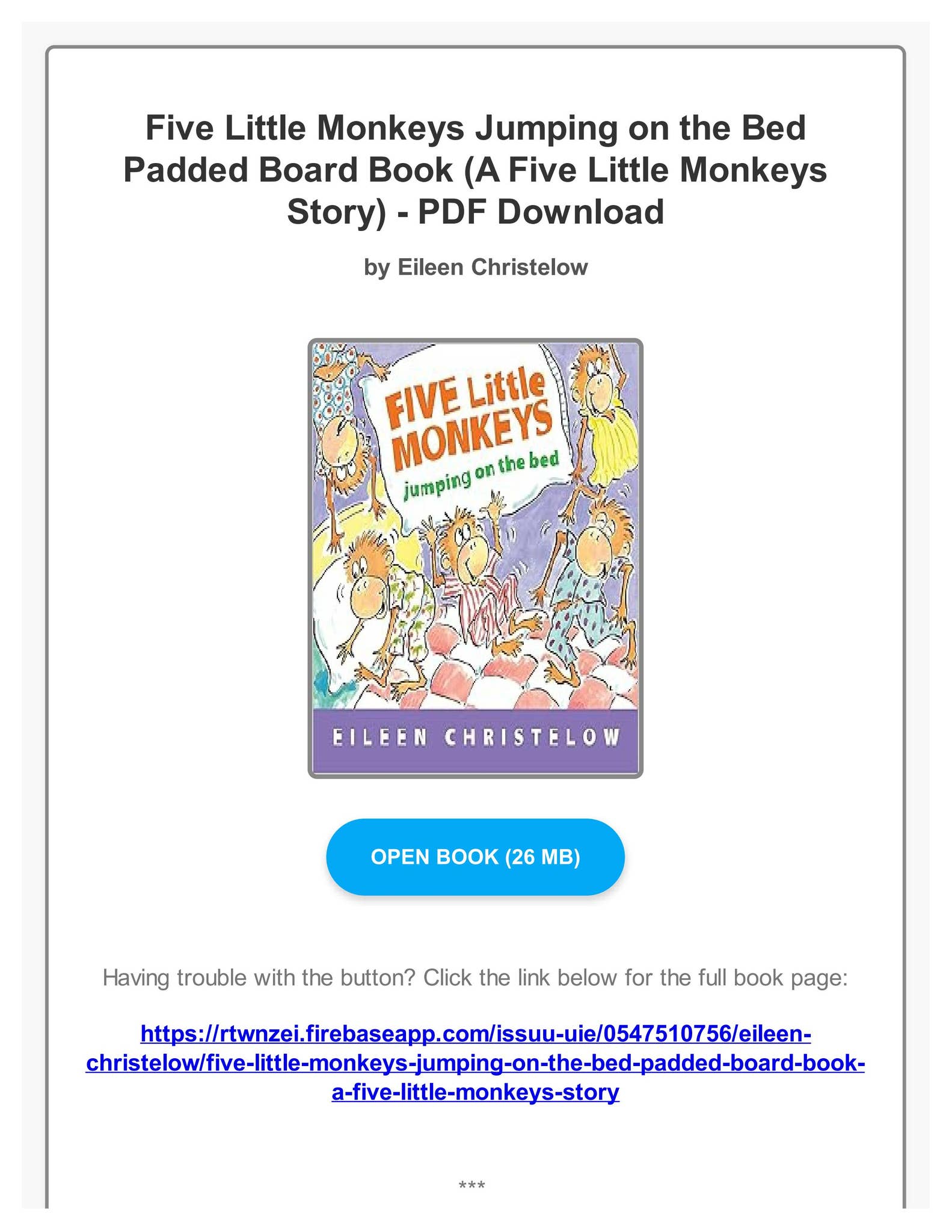 (PDF Download) Five Little Monkeys Jumping on the Bed Padded Board Book ...