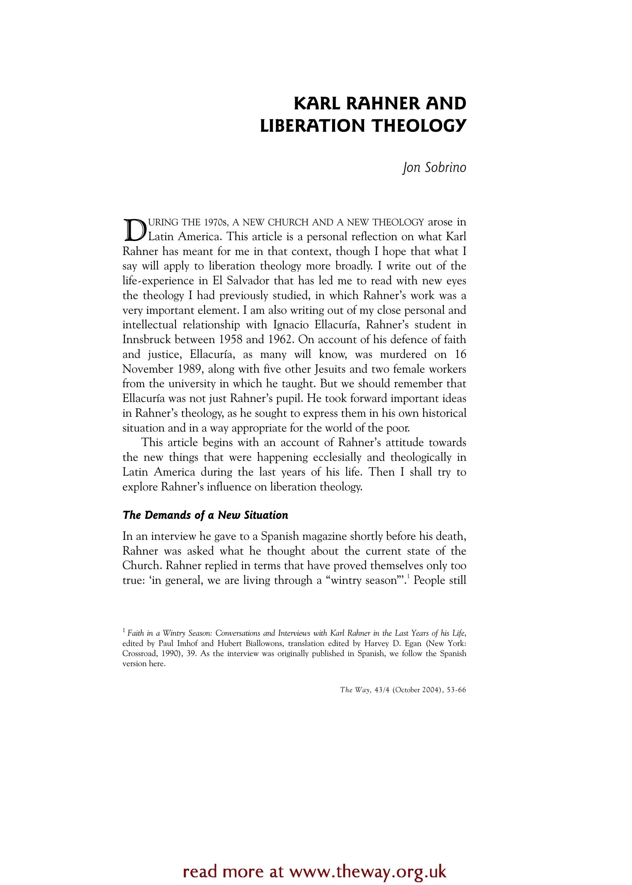Karl Rahner and Liberation Theology by demandside - Issuu
