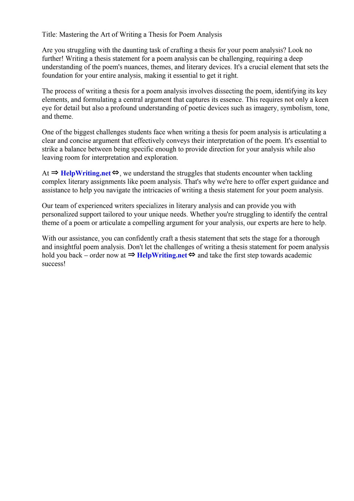 How To Write A Thesis For A Poem Analysis by Mount Carmel College of ...