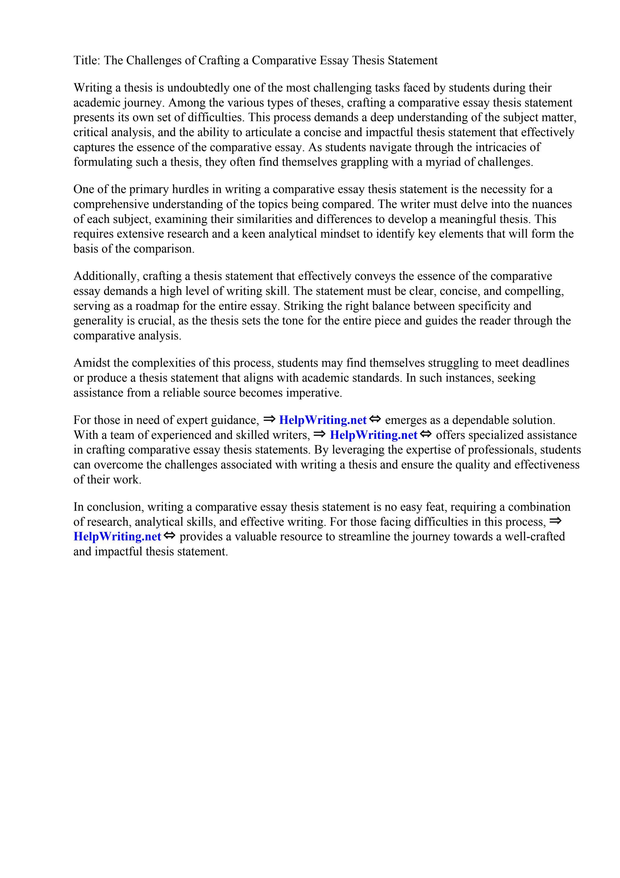 How To Write Comparative Essay Thesis Statement by John Carroll ...