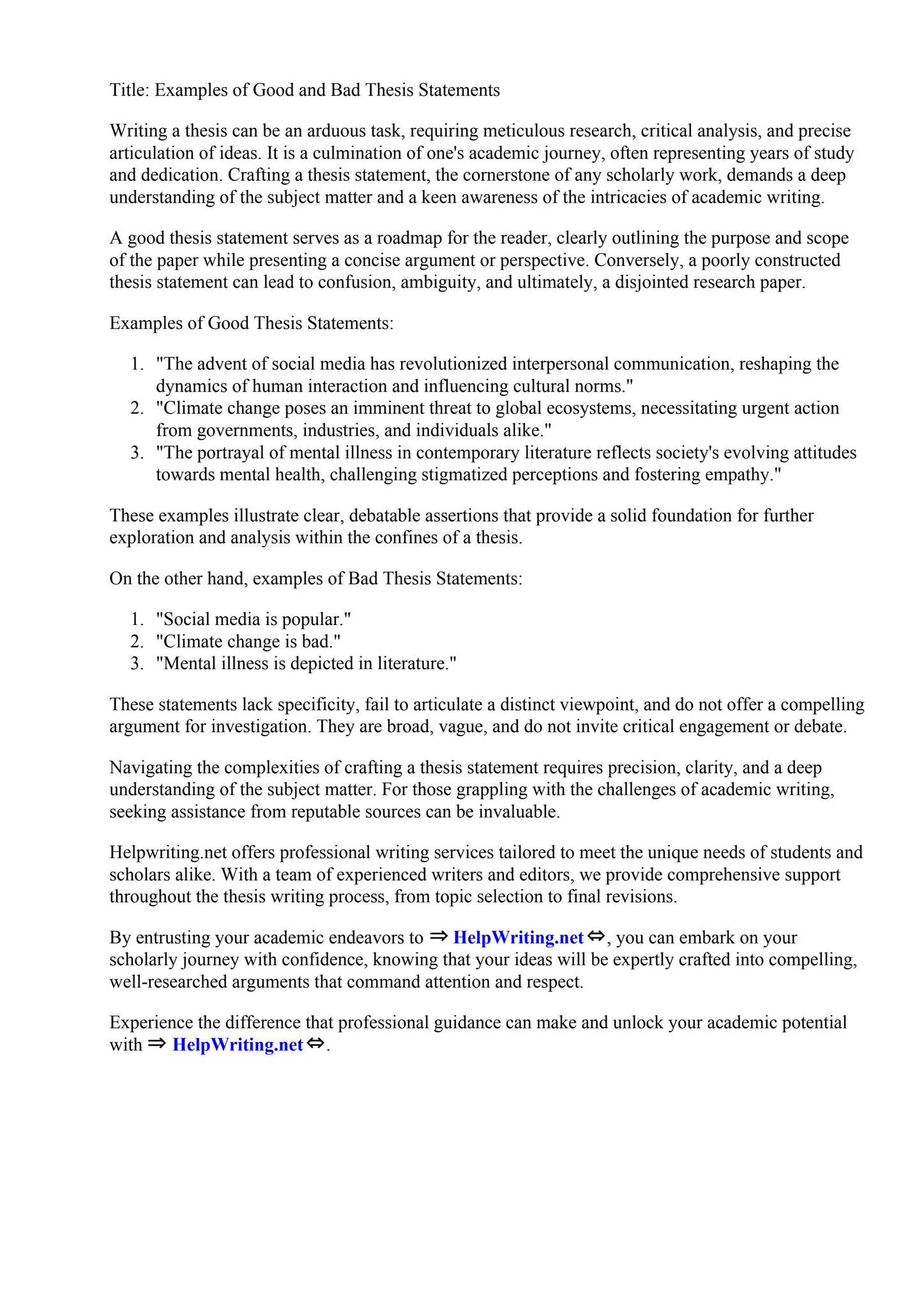 Examples Of Good Bad Thesis Statements by Geneva College - Issuu
