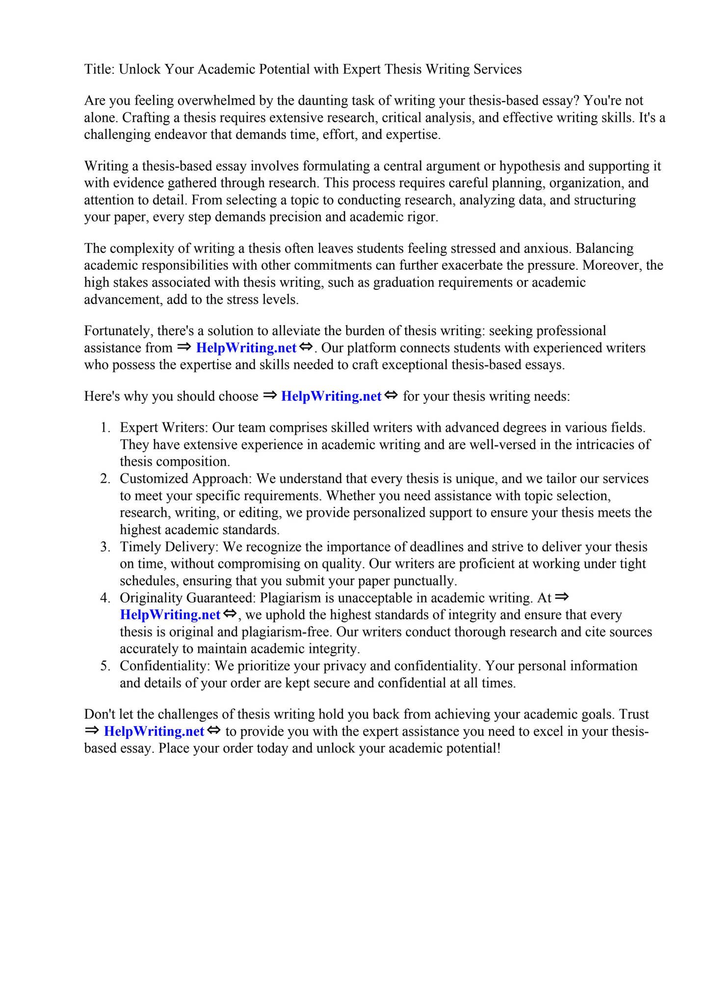 Thesis Based Essay Example by Warren County Community College - Issuu