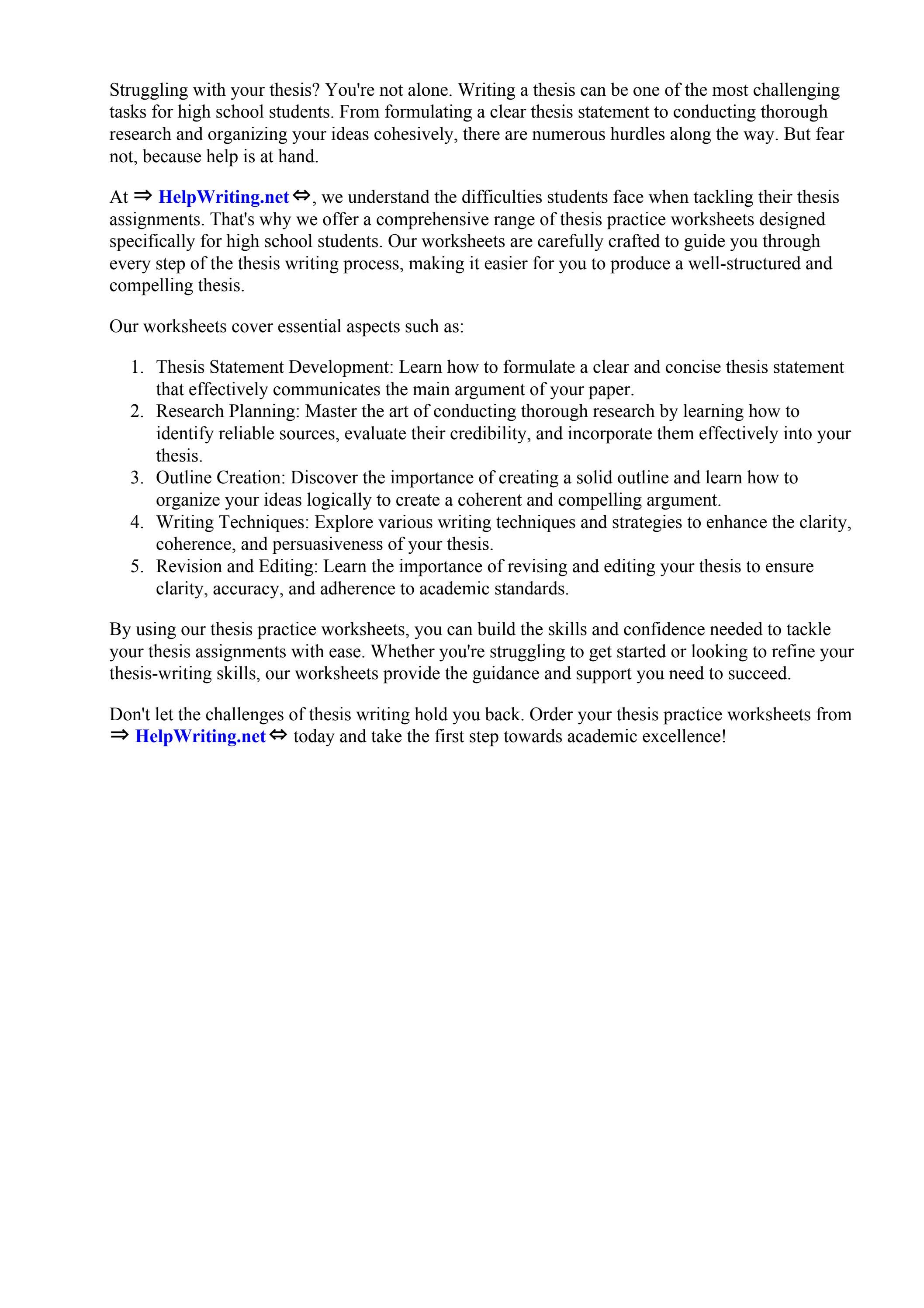 Thesis Practice Worksheets For High School by Southern University Law ...