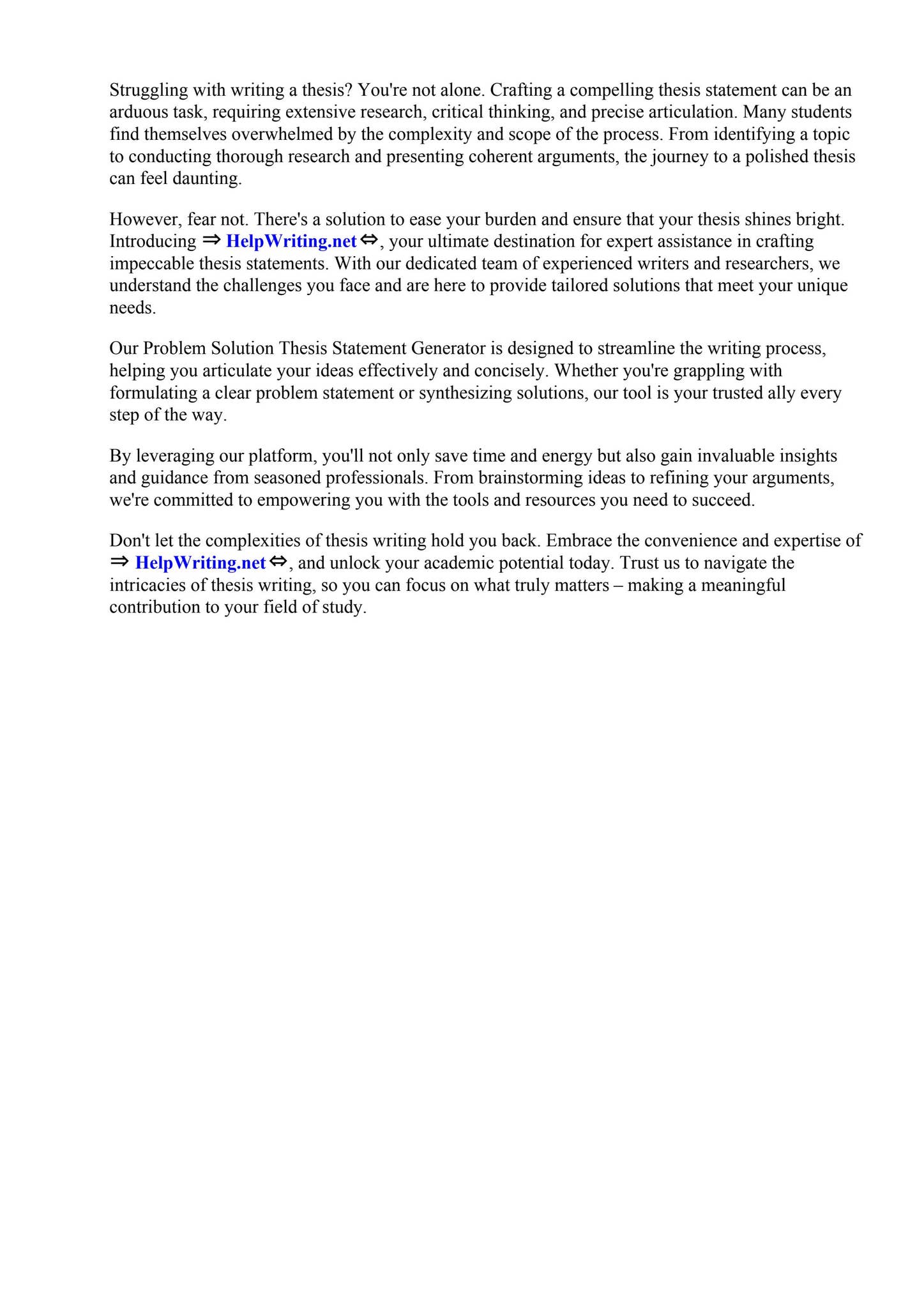 Problem Solution Thesis Statement Generator by University of Mount ...