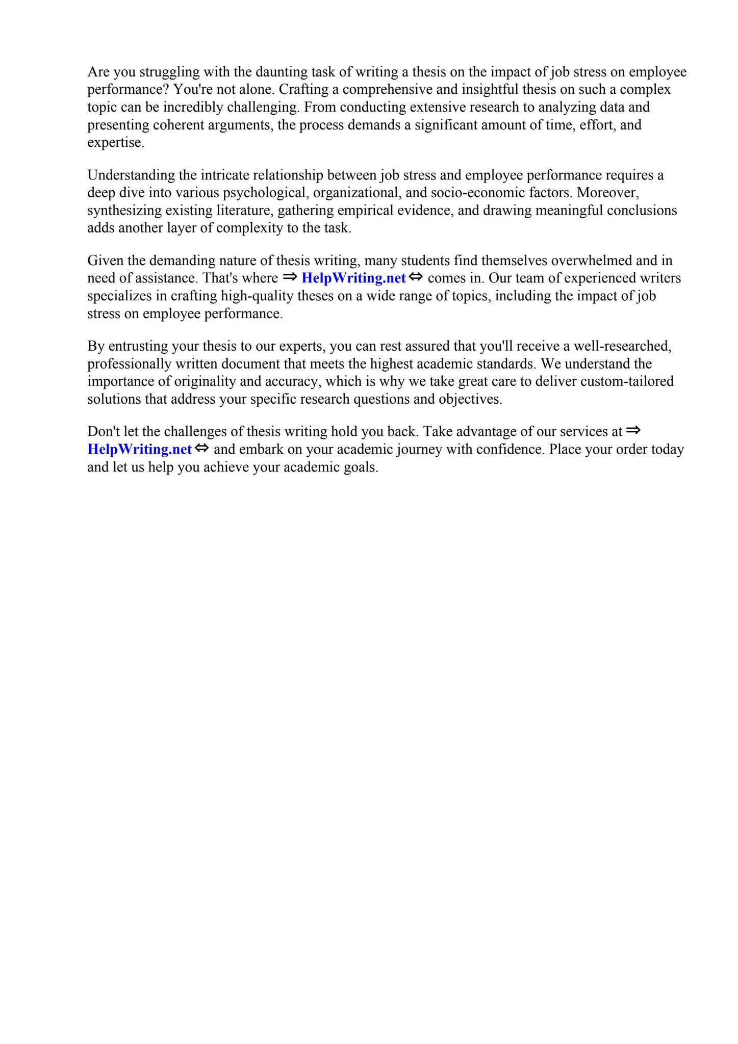 Thesis On Impact Of Job Stress On Employee Performance by University of ...