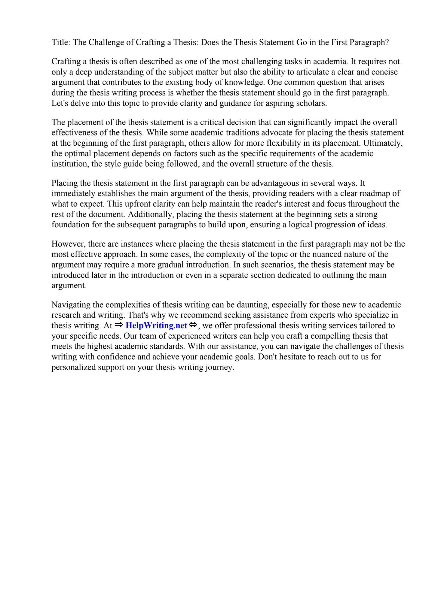 Does The Thesis Statement Go In The First Paragraph by Trevecca ...