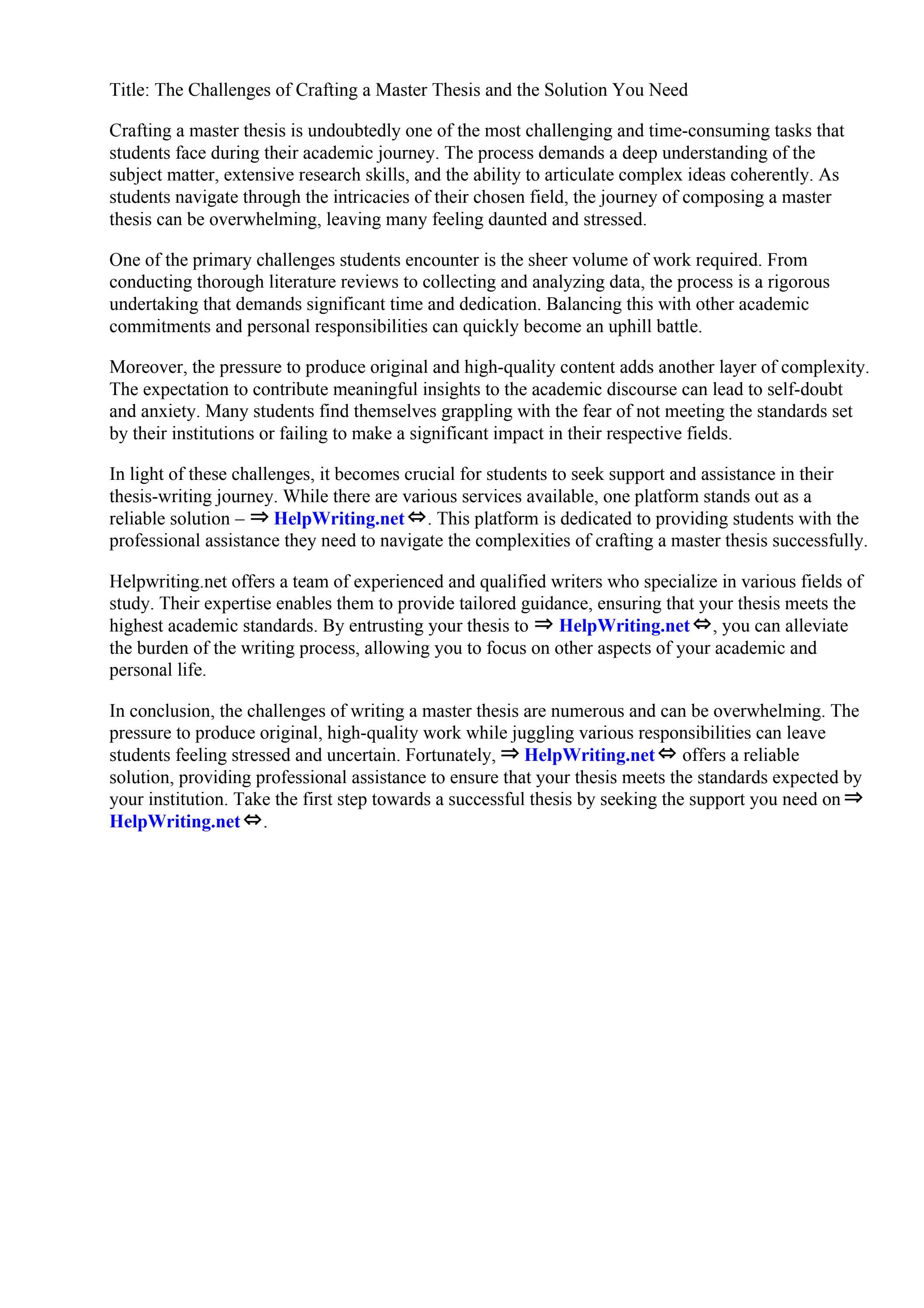 Master Thesis Example by Texas Health and Science University - Issuu