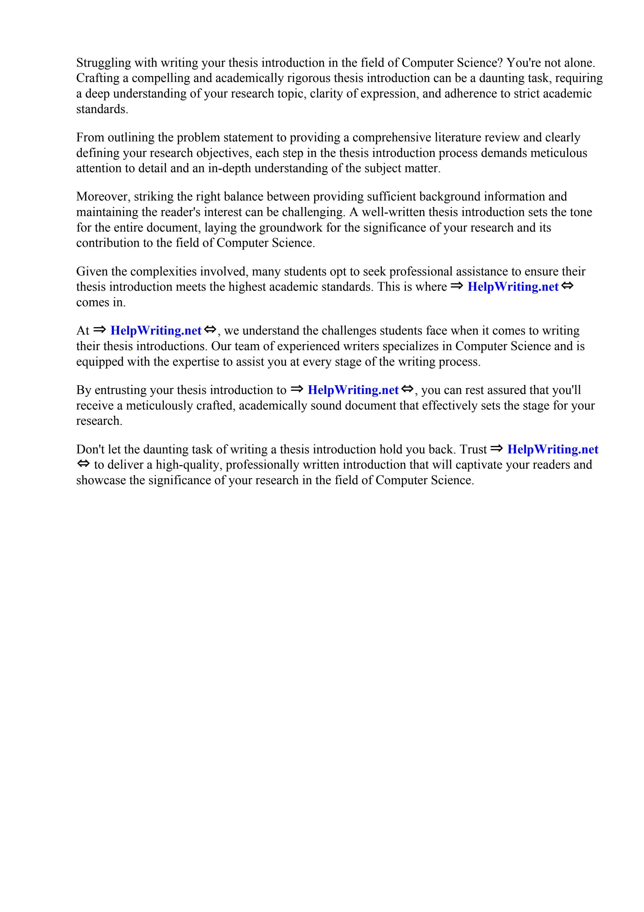 Thesis Introduction Sample Computer Science by Fort Hays State ...