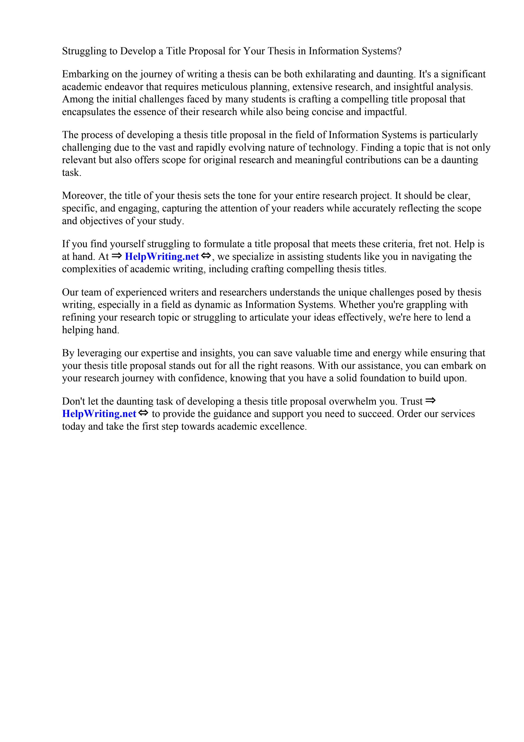 Title Proposal For Thesis In Information System by Fort Hays State ...