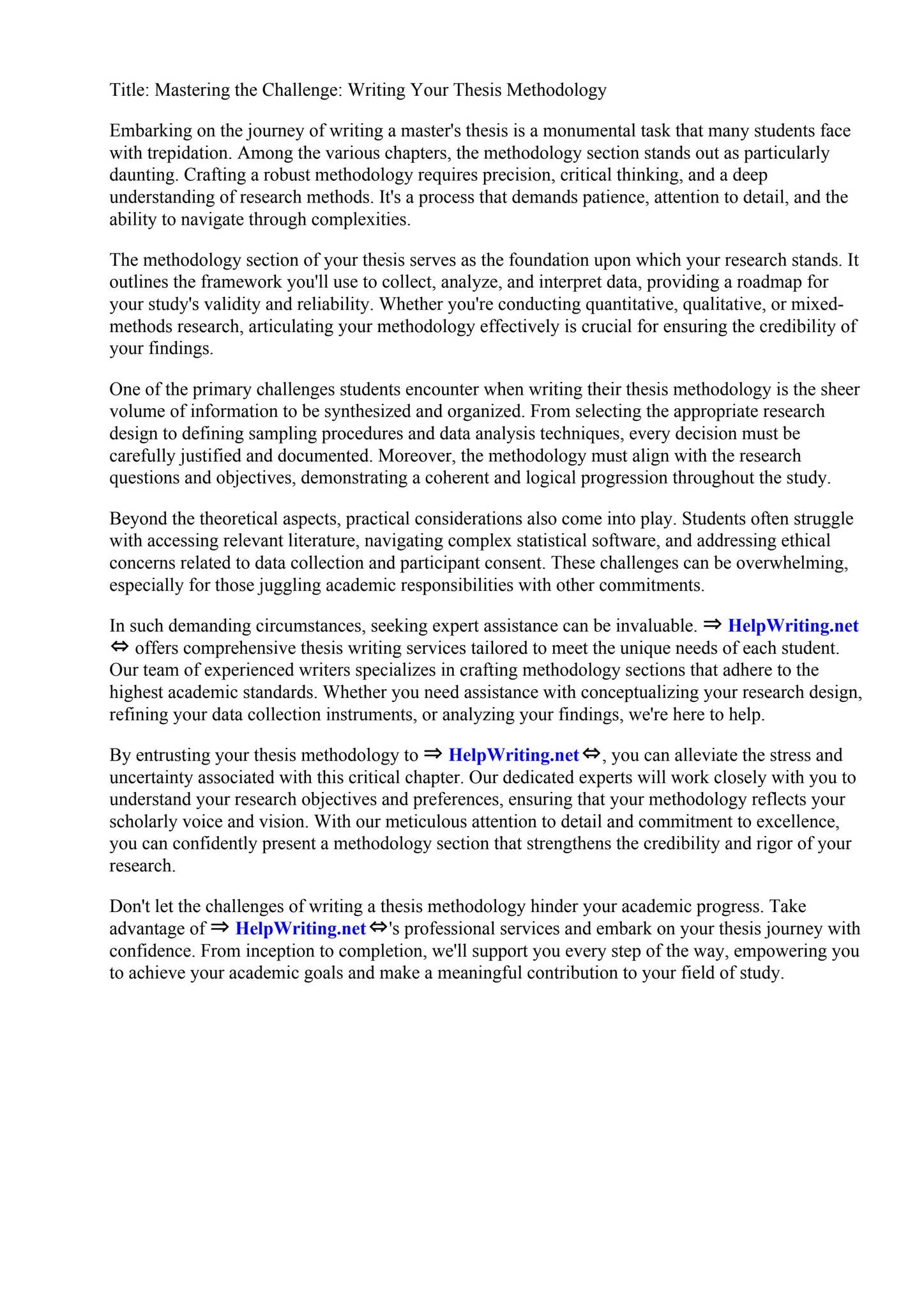 Writing Master Thesis Methodology by Mercy College of Health Sciences ...