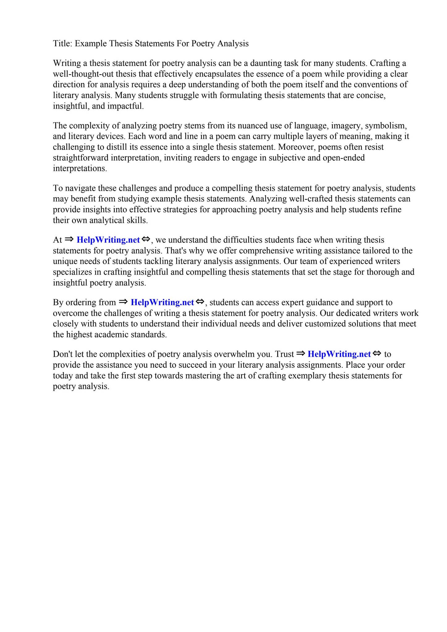 Example Thesis Statements For Poetry Analysis by Central Oregon ...