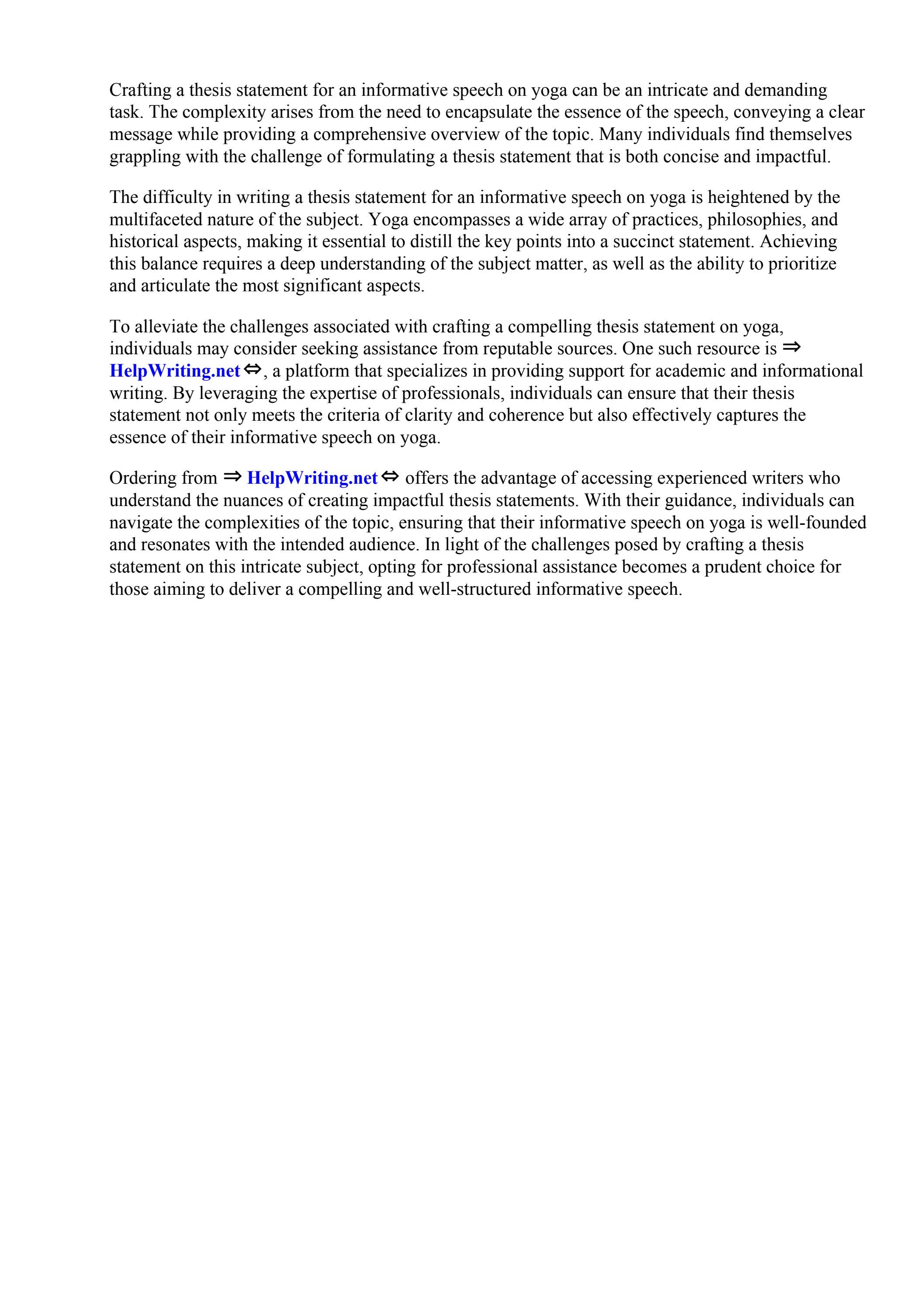 Thesis Statement Informative Speech On Yoga by Capital Community ...
