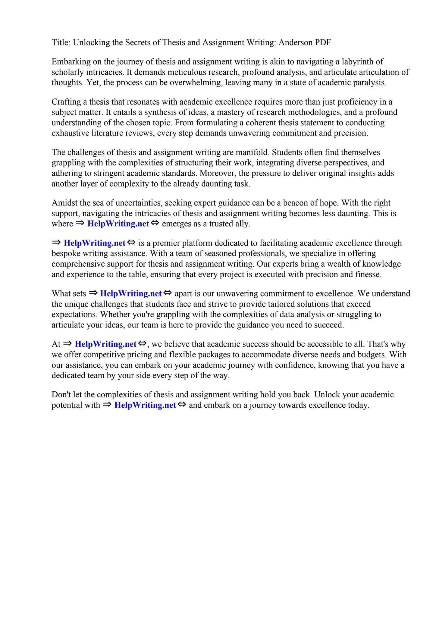 Thesis And Assignment Writing Anderson Pdf by Regis College - Issuu