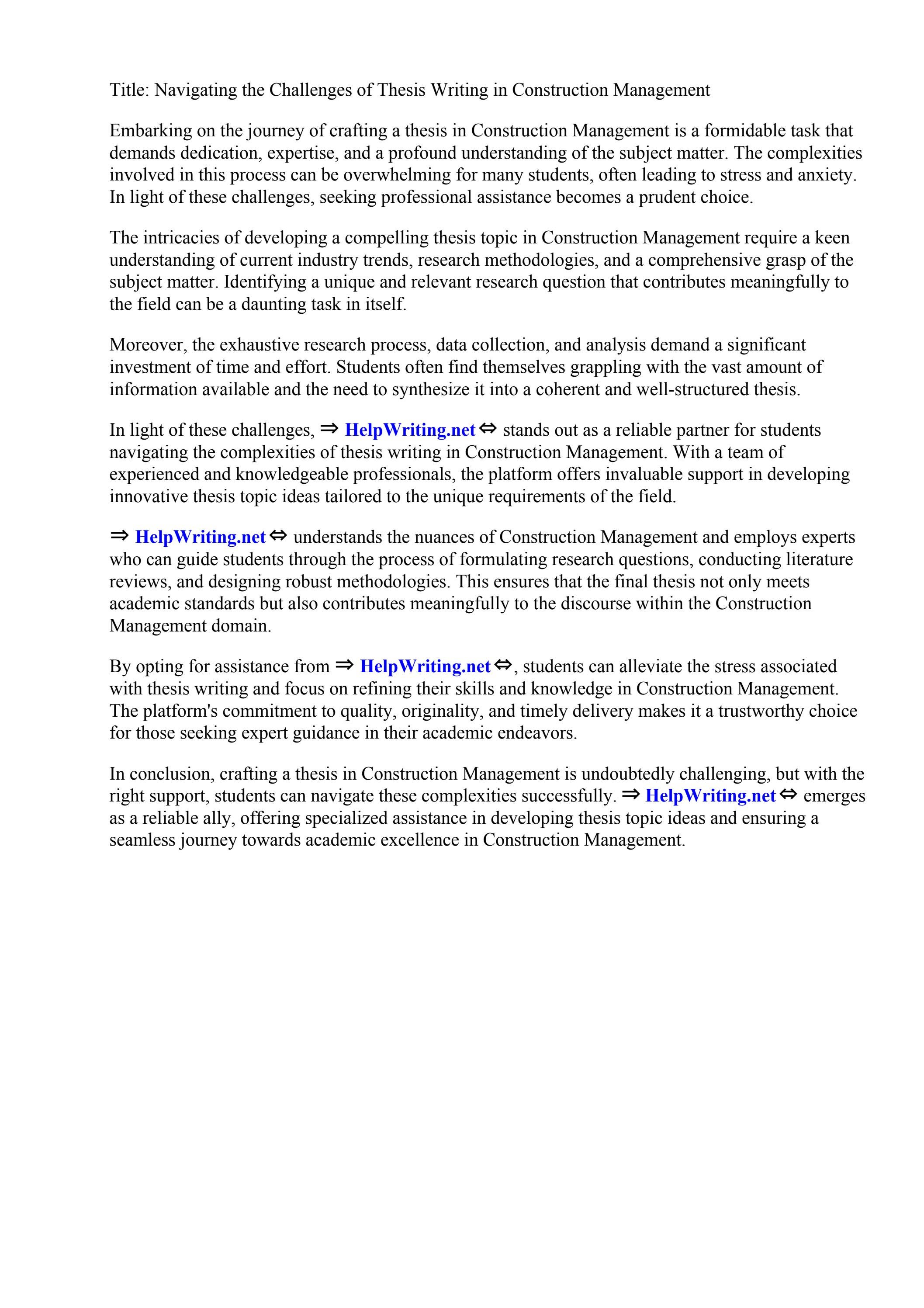 Thesis Topic Ideas For Construction Management by College of Lake ...