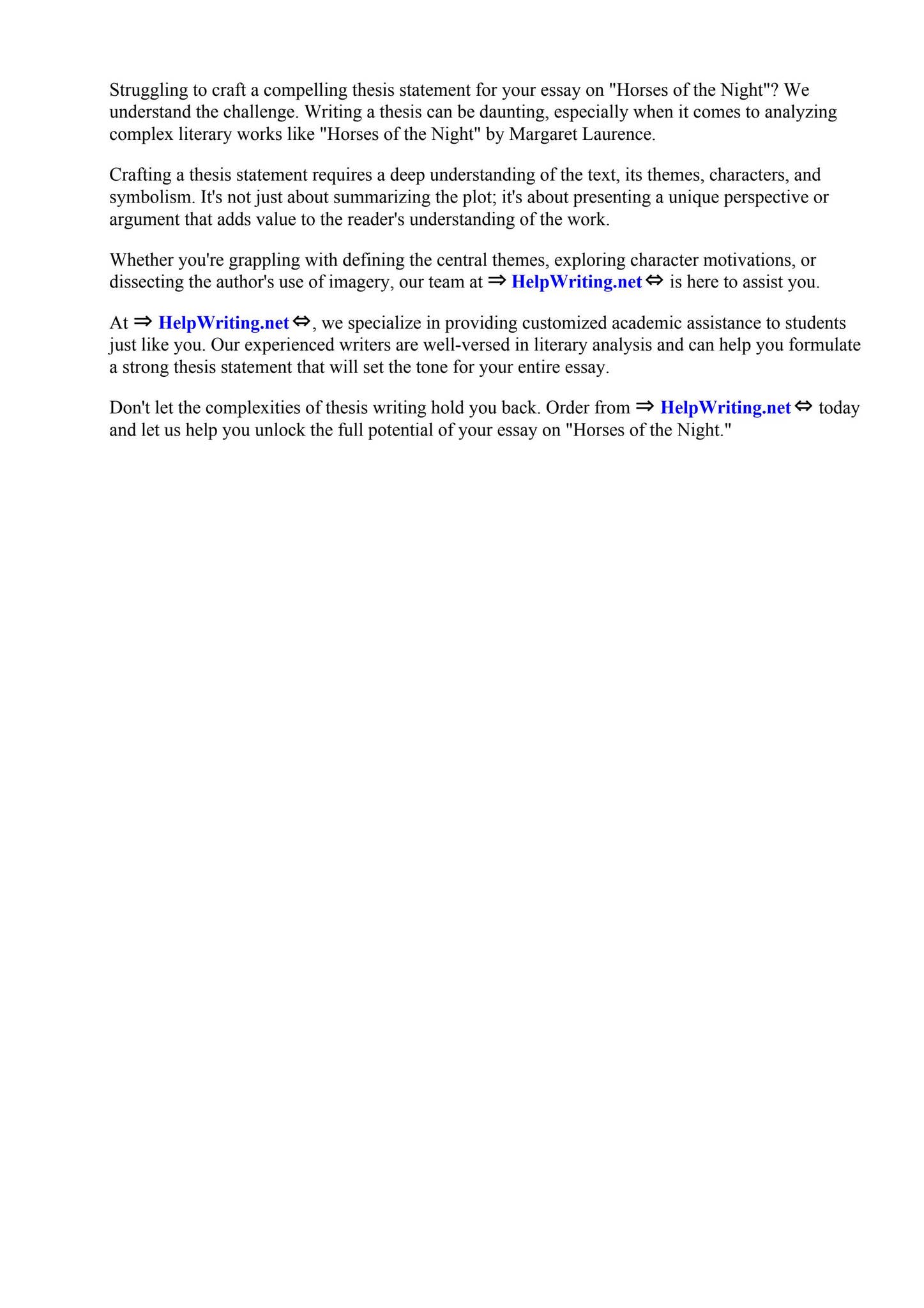 Thesis Statements For Horses Of The Night by Central State University ...