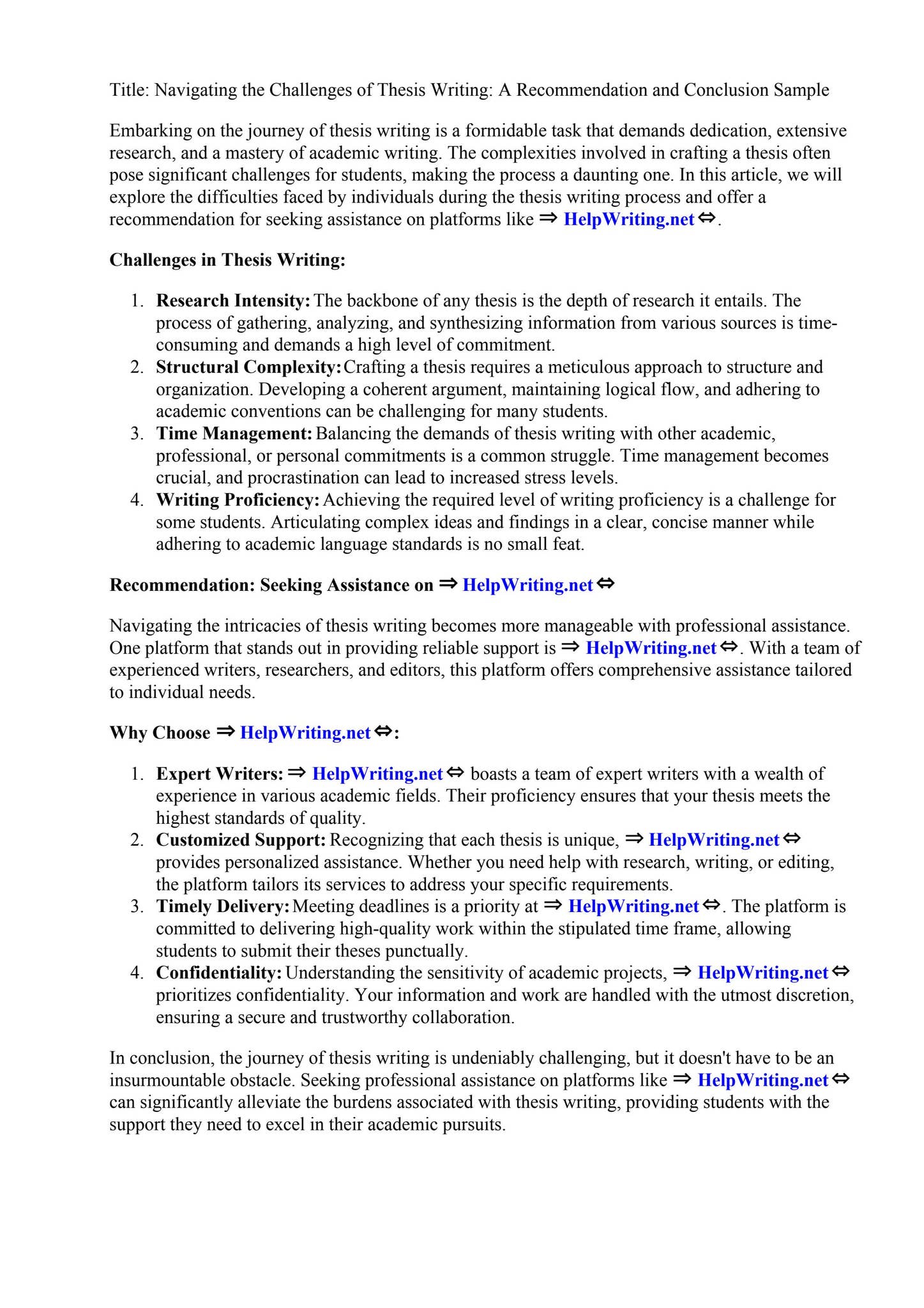 Thesis Recommendation And Conclusion Sample by Kaskaskia College - Issuu