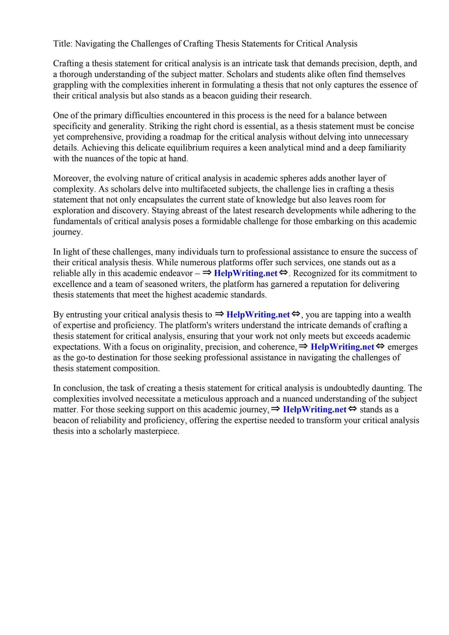 Thesis Statement Examples For Critical Analysis by Talladega College ...