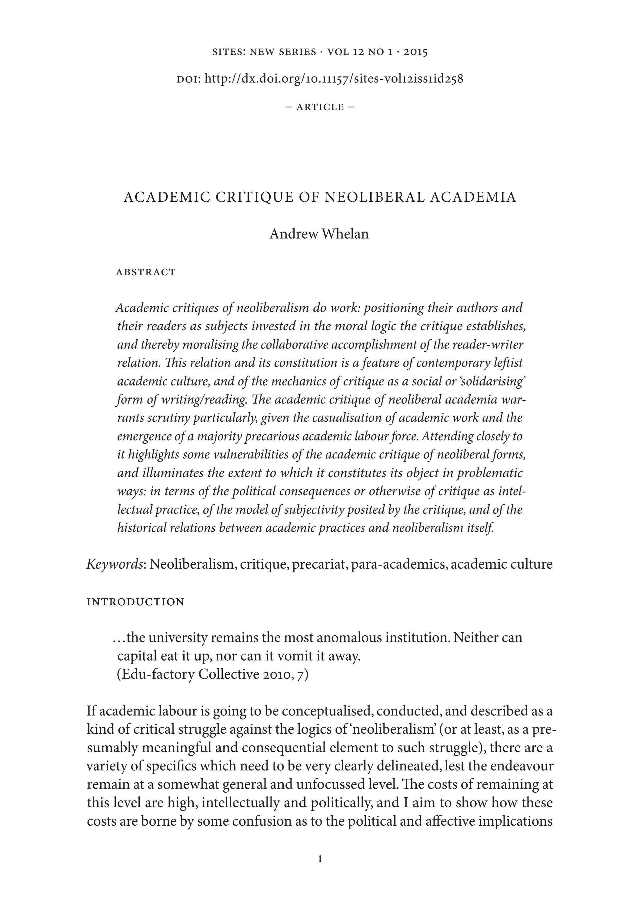 Academic Critique of Neoliberal Academia - 2011 by demandside - Issuu