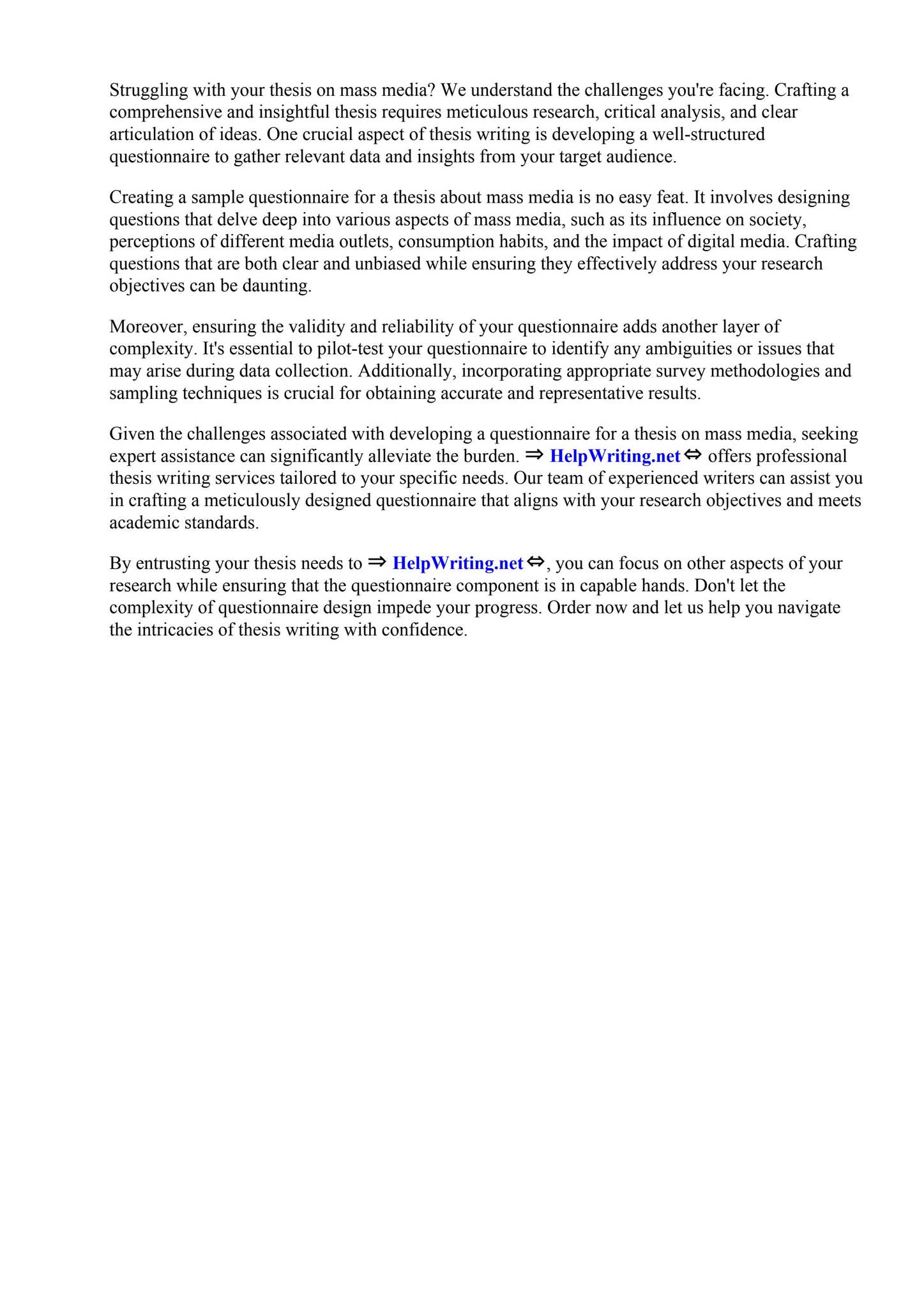 Sample Questionnaire For Thesis About Mass Media by Cochran School of ...