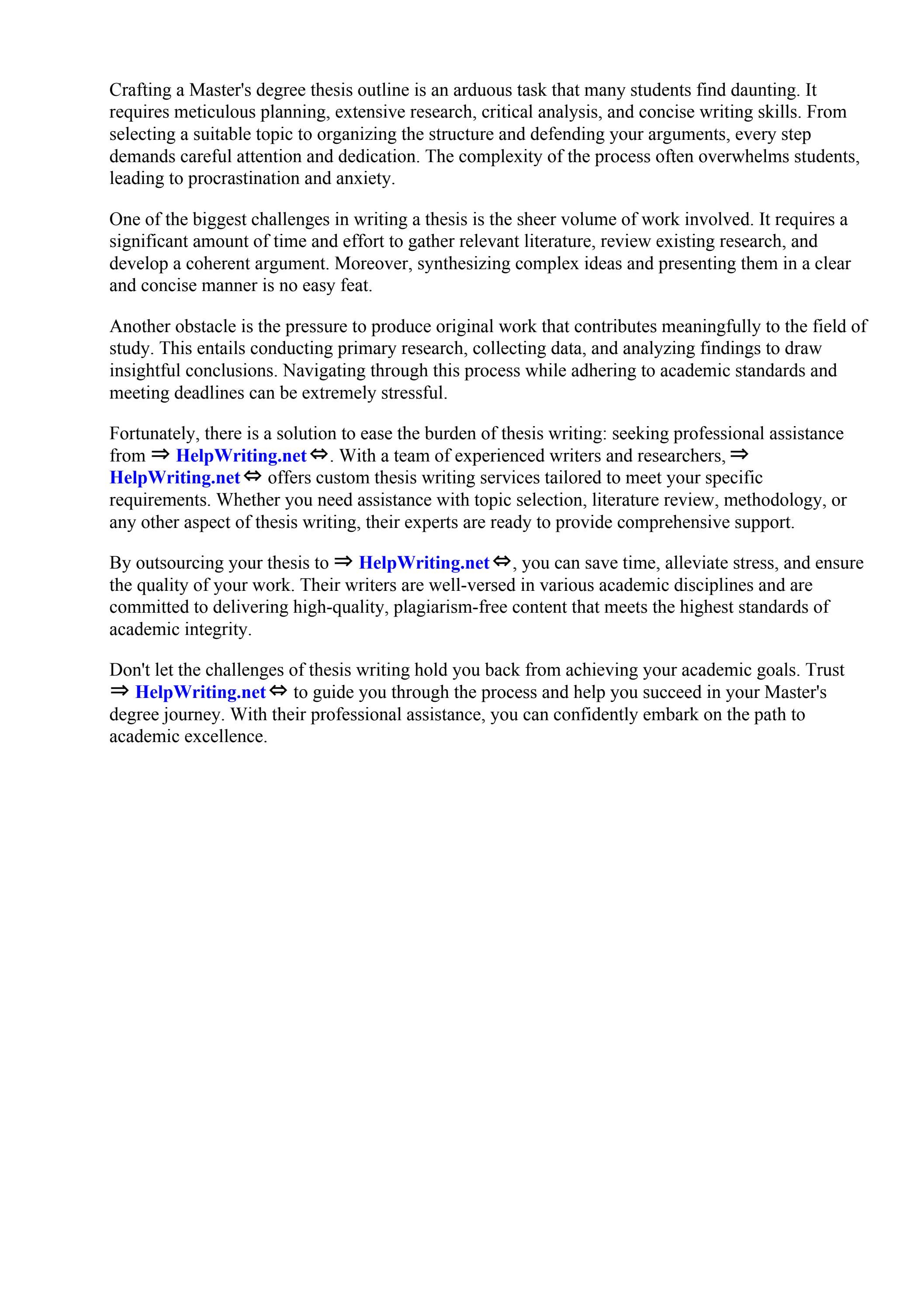 Master'S Degree Thesis Outline by The University of Texas of the ...