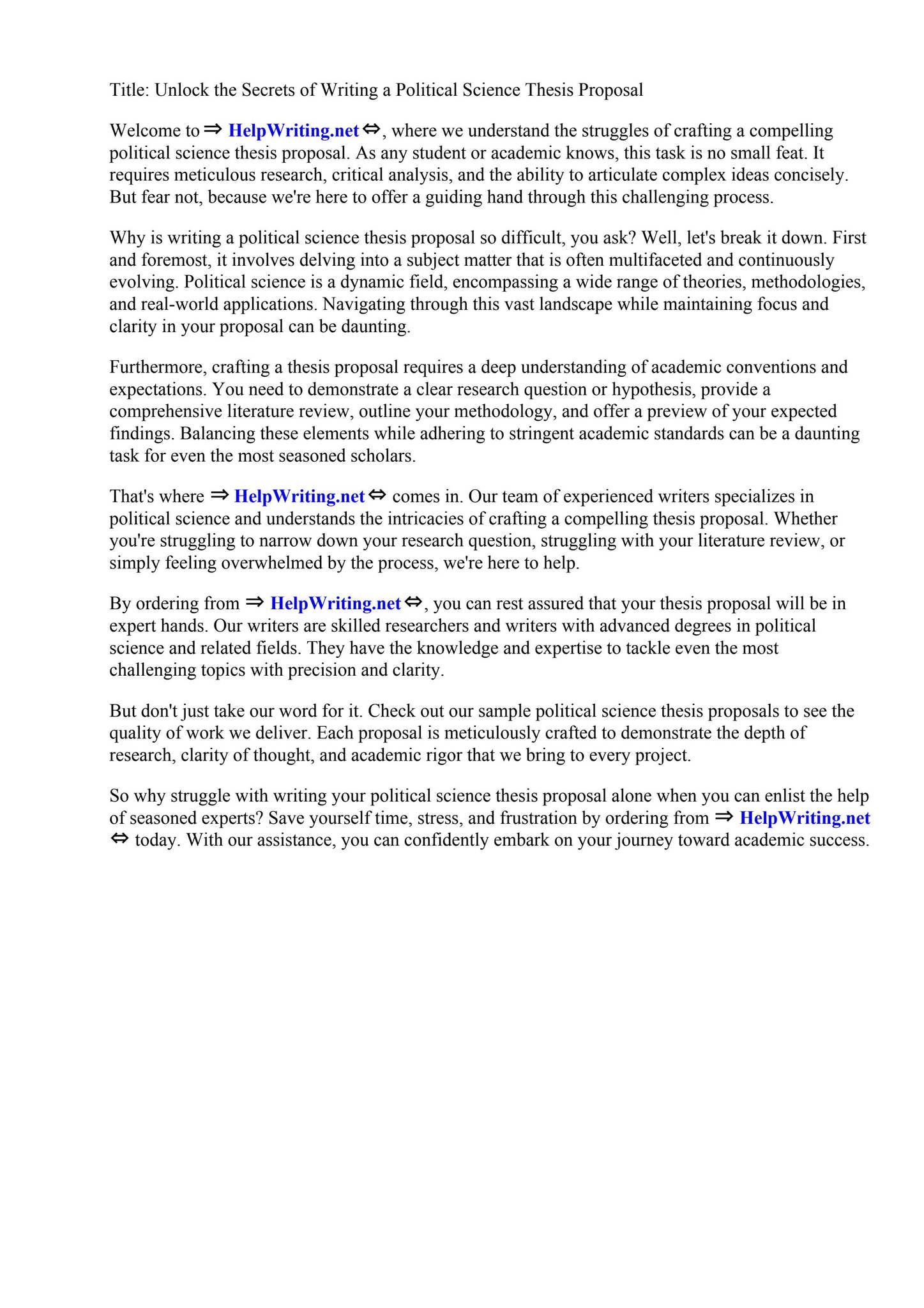 Political Science Thesis Proposal Sample by Alfred University - Issuu