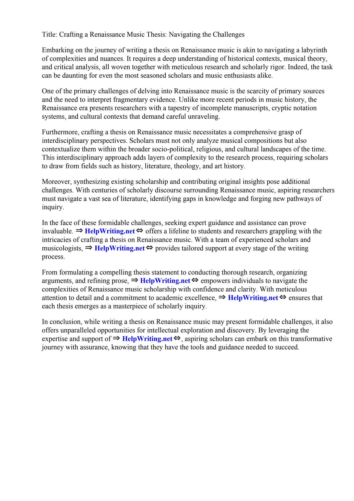 Renaissance Music Thesis Statement by Heritage University - Issuu