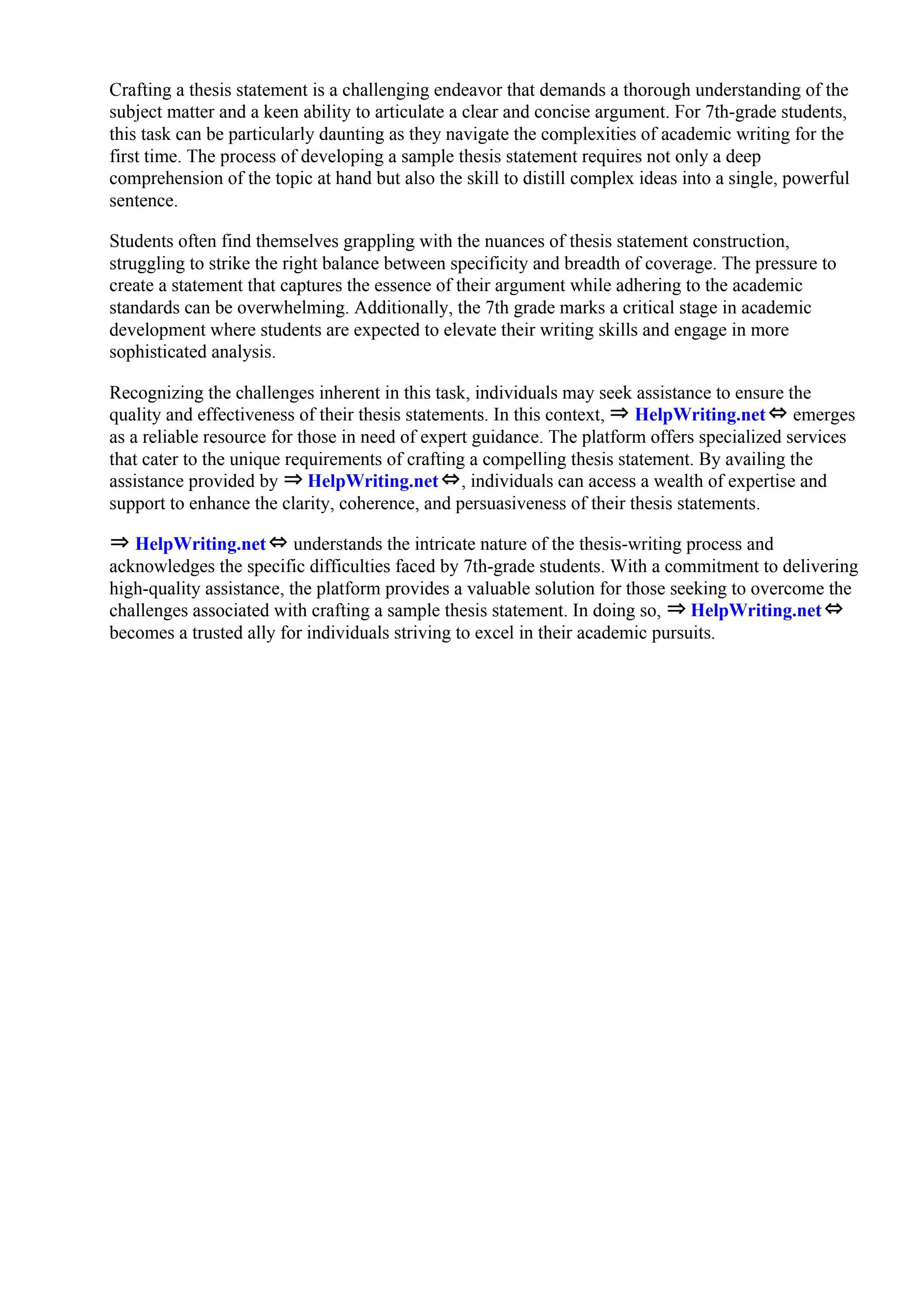 Sample Thesis Statement 7Th Grade by A.T. Still University - Issuu