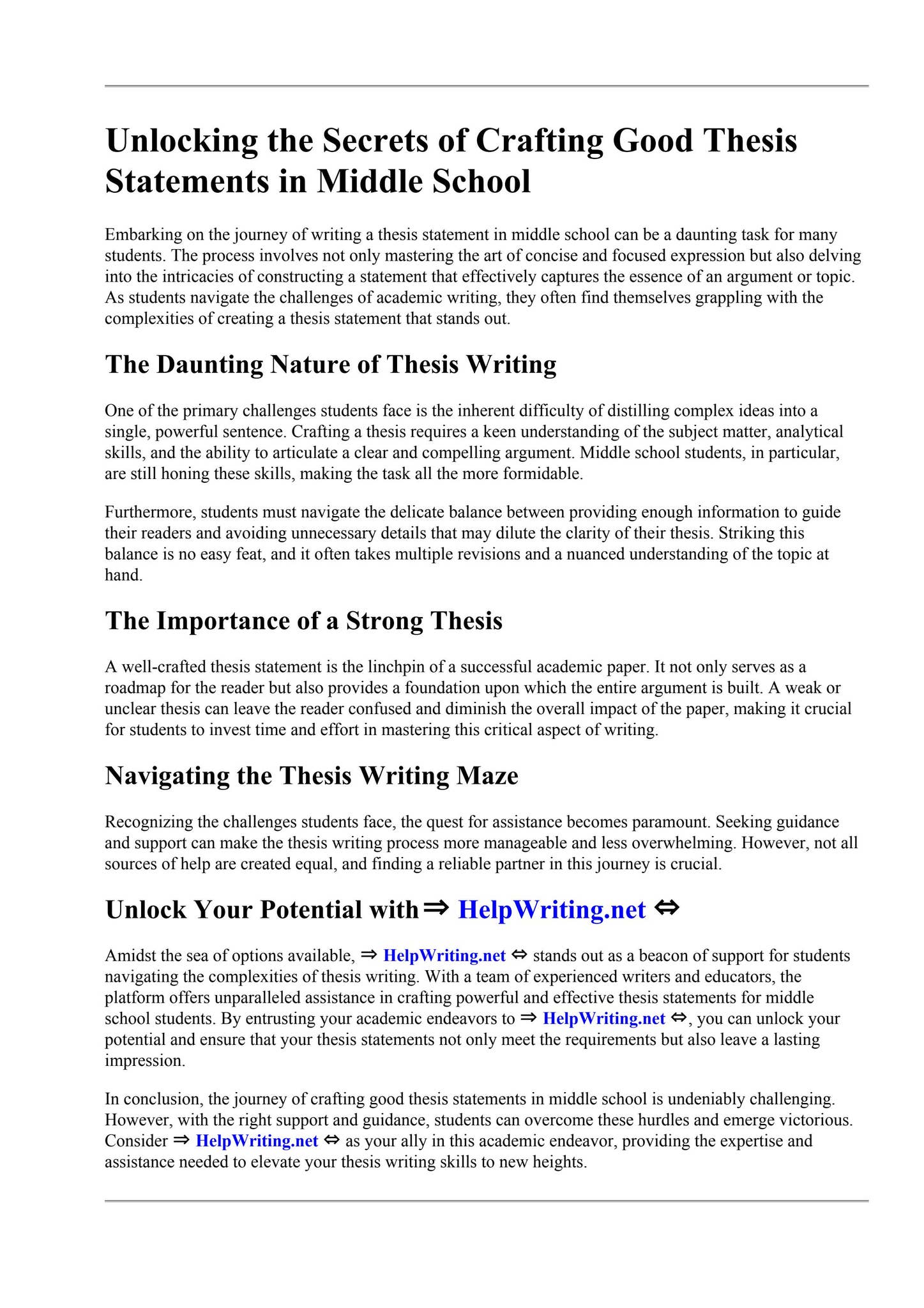 Examples Good Thesis Statements Middle School by West Kentucky ...