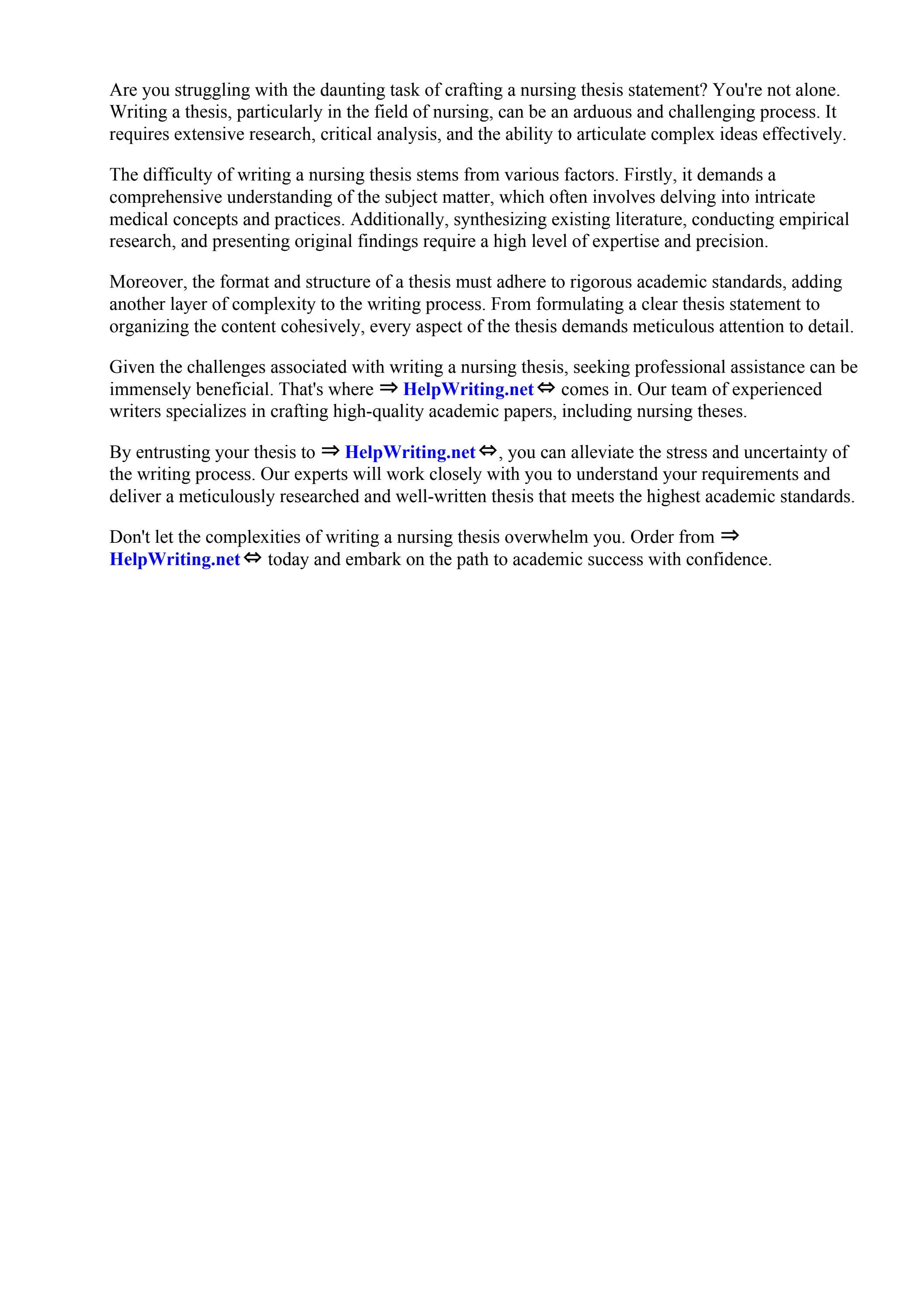 Example Nursing Thesis Statement by Southwestern College (Kansas) - Issuu