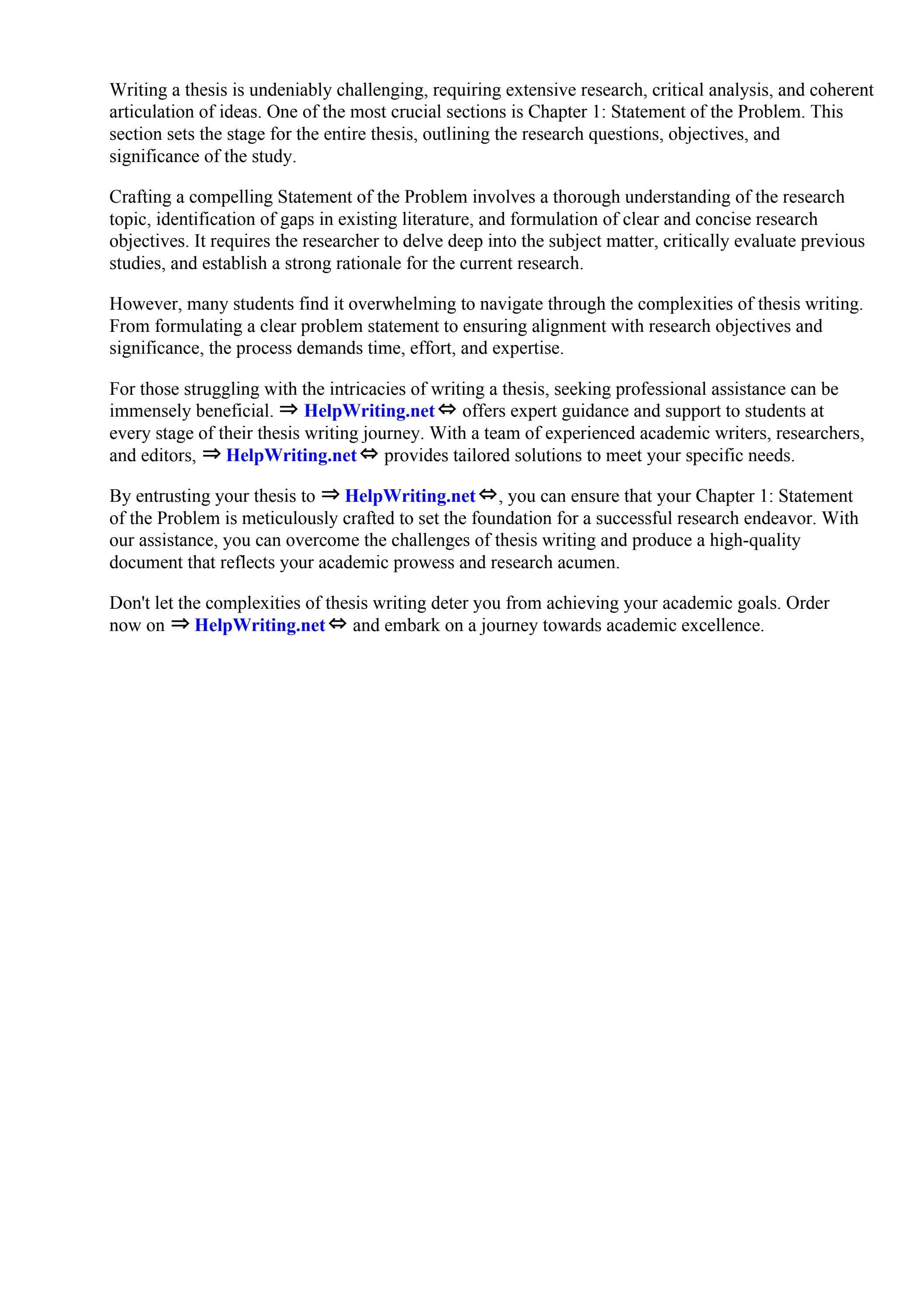 Sample Thesis Chapter 1 Statement Of The Problem by Redlands Community ...