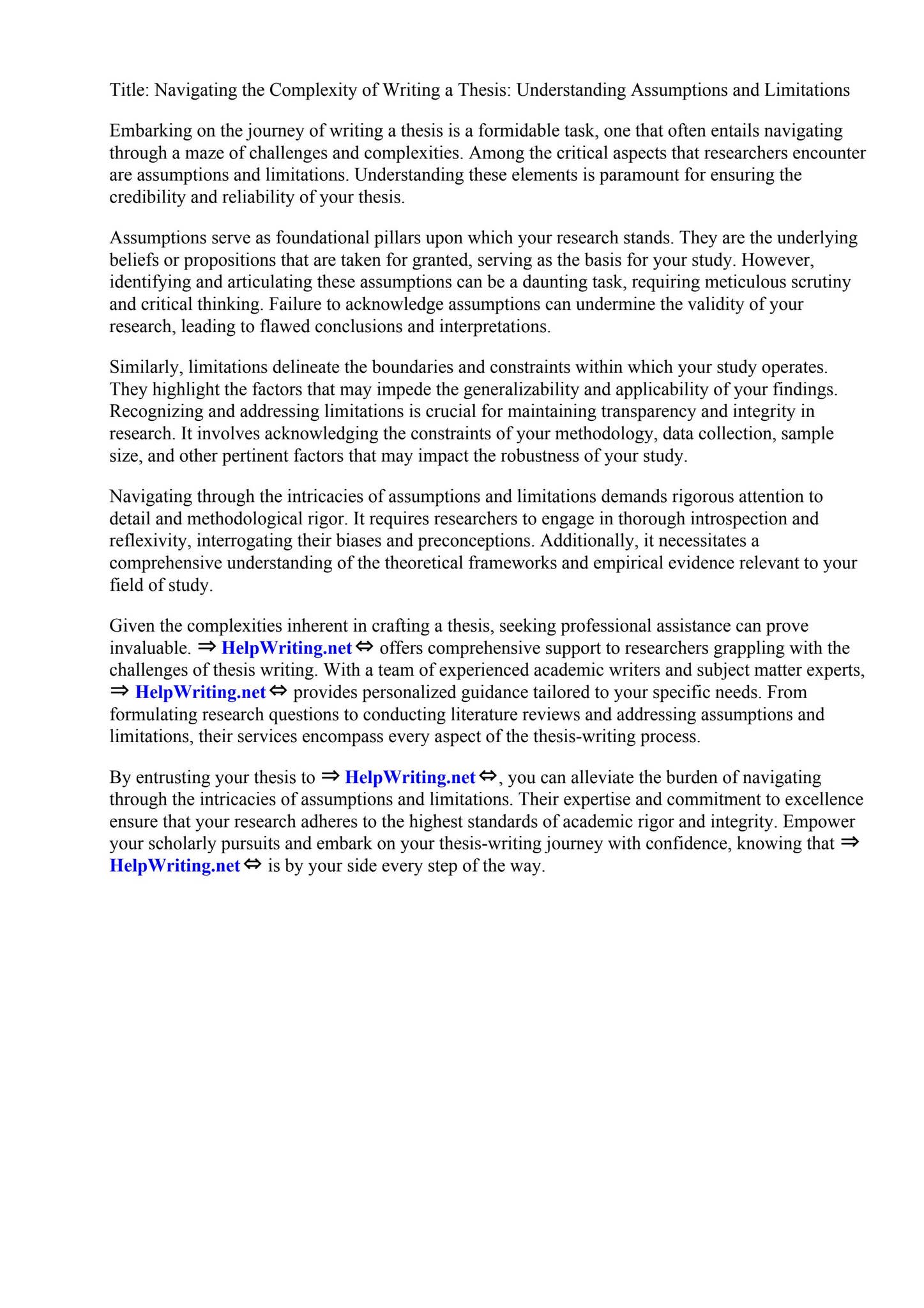 Thesis Assumptions And Limitations by Crown College (Minnesota) - Issuu