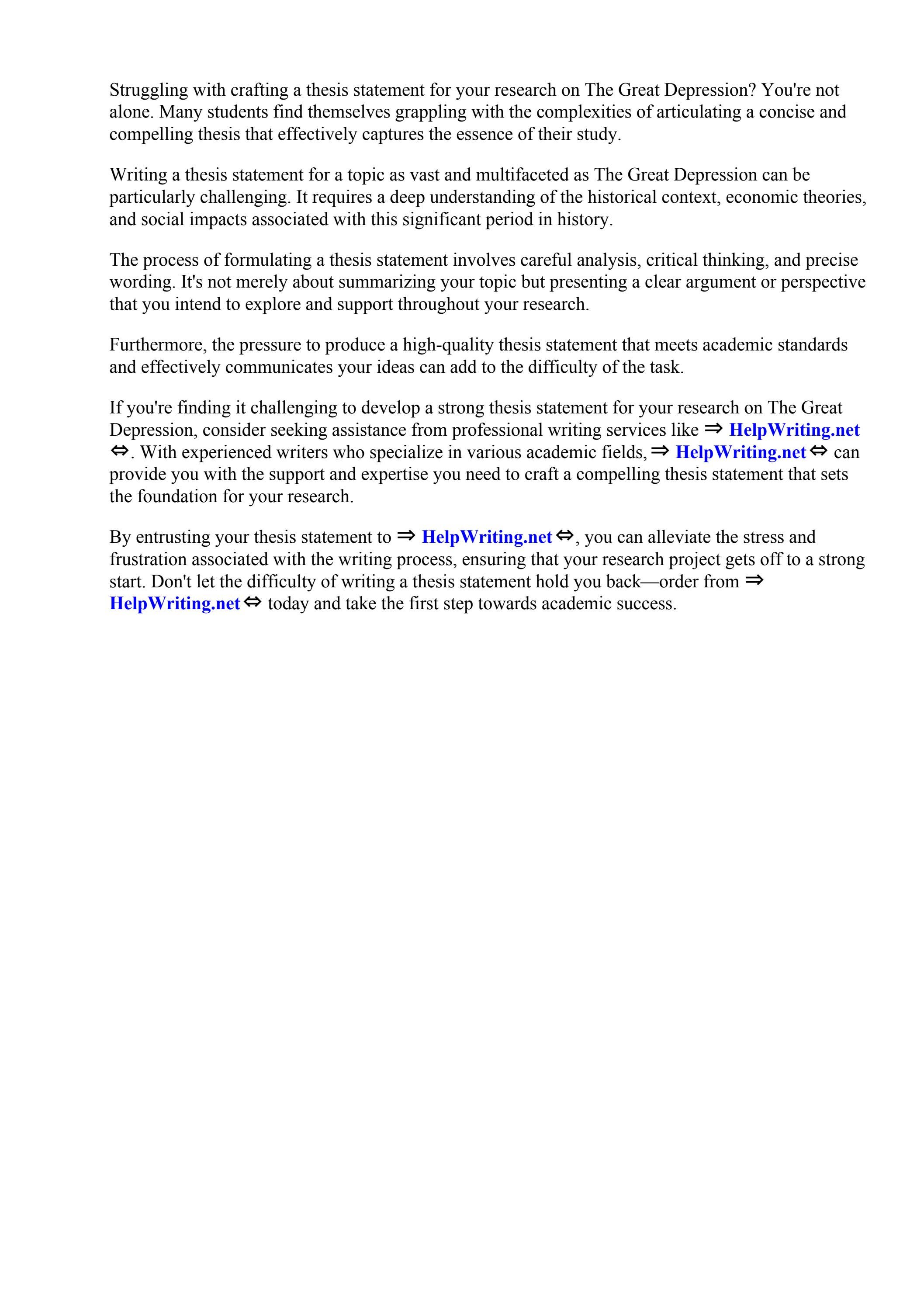 Thesis Statement For The Great Depression by Dillard University - Issuu