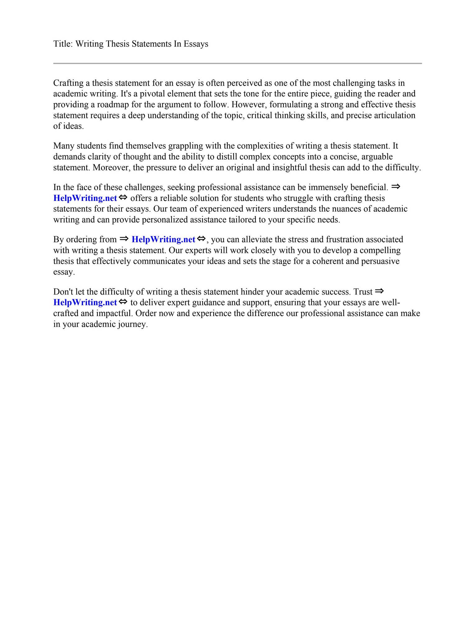 Writing Thesis Statements In Essays by Fordham University - Issuu