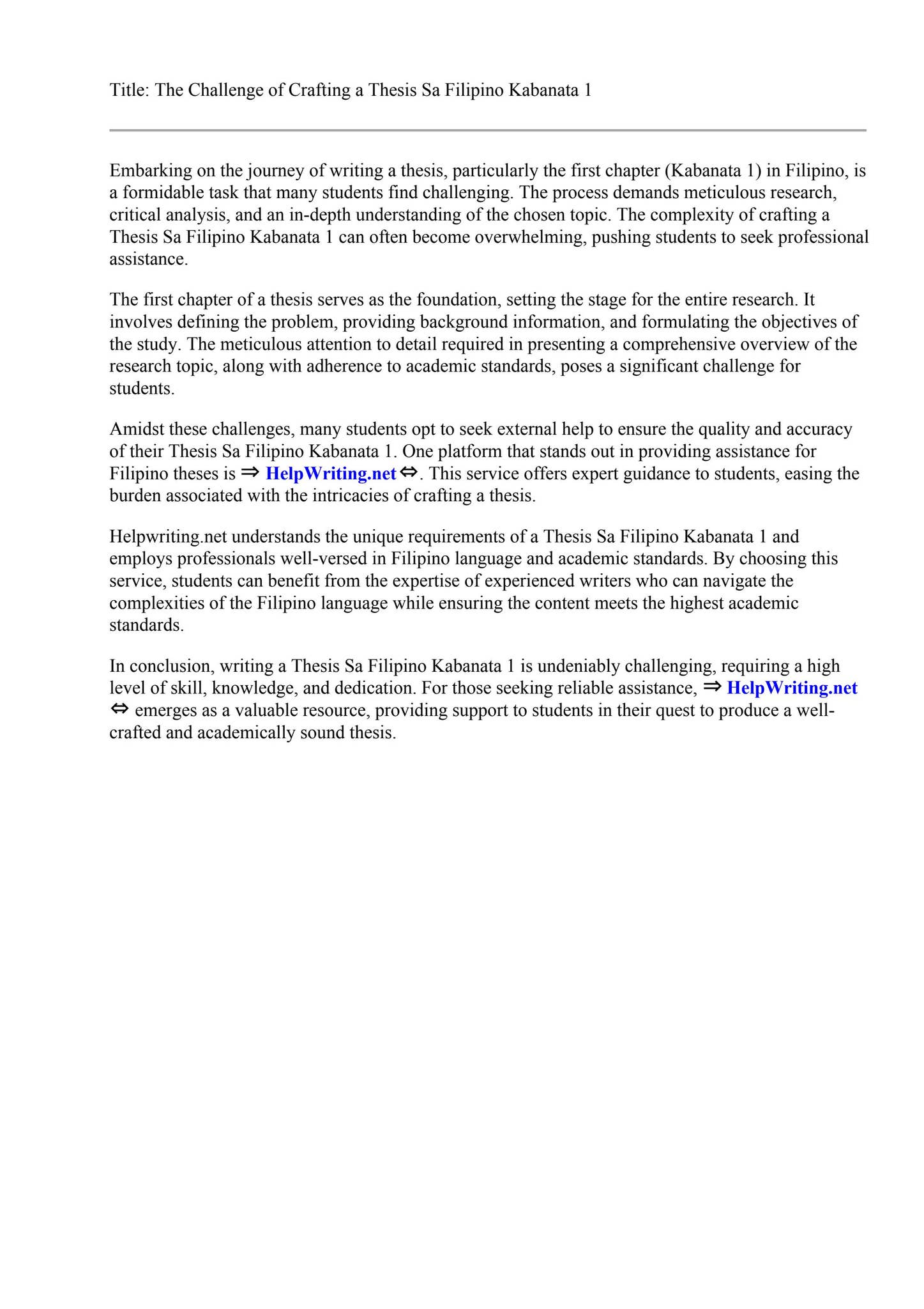 Thesis Sa Filipino Kabanata 1 by The Master's University - Issuu