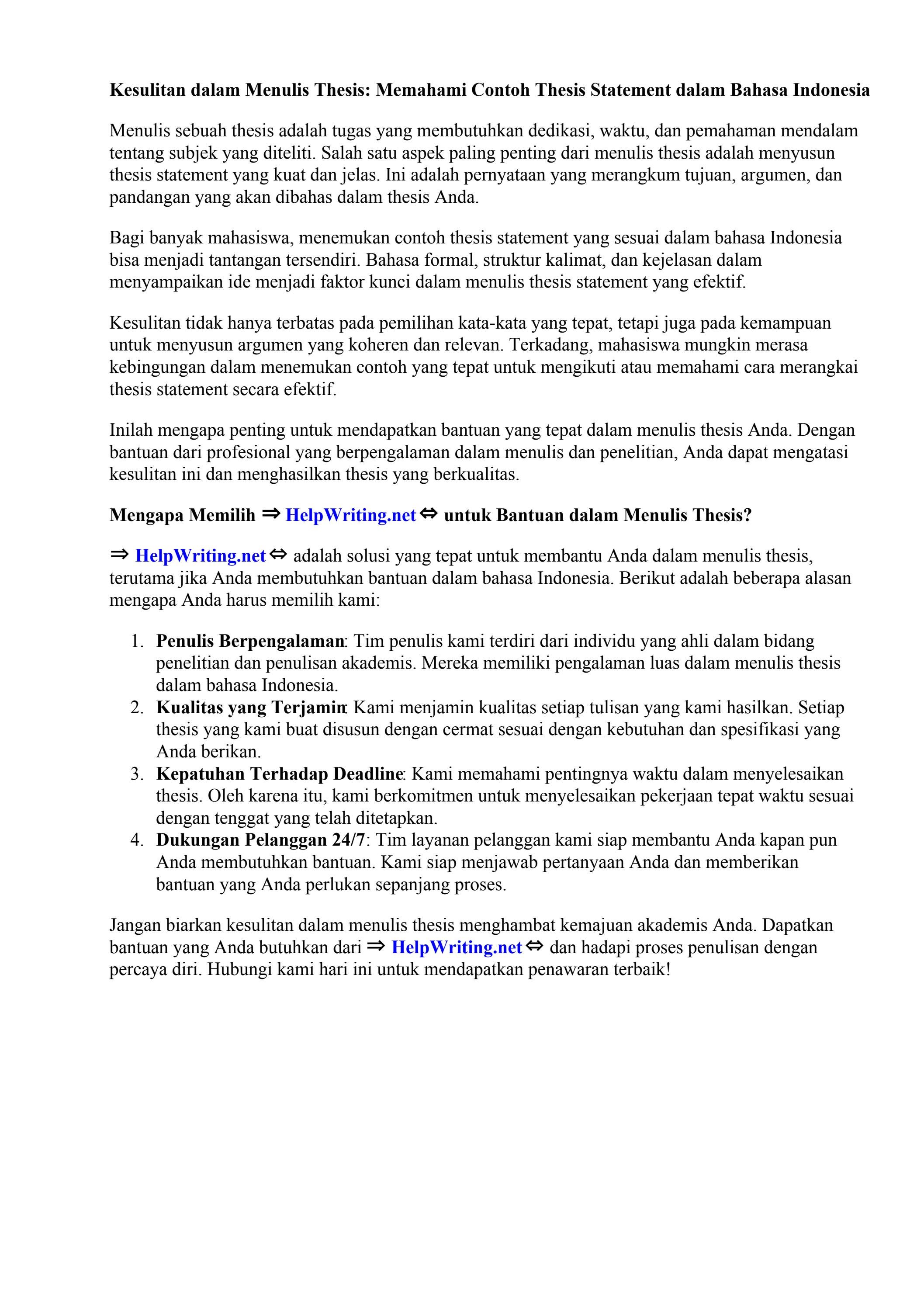 Contoh Thesis Statement Dalam Bahasa Indonesia by Lake Erie College - Issuu
