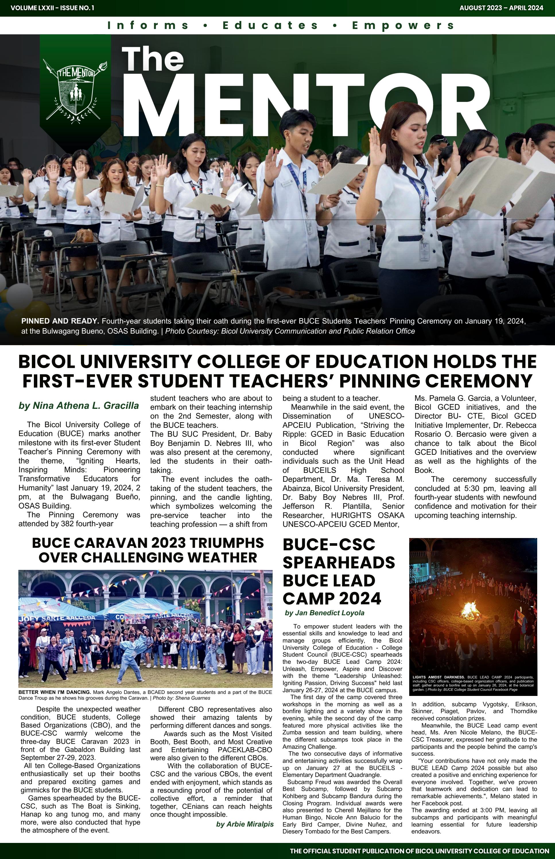 The Mentor Tabloid Volume LXXII - Issue No. 1 by The Mentor Official ...