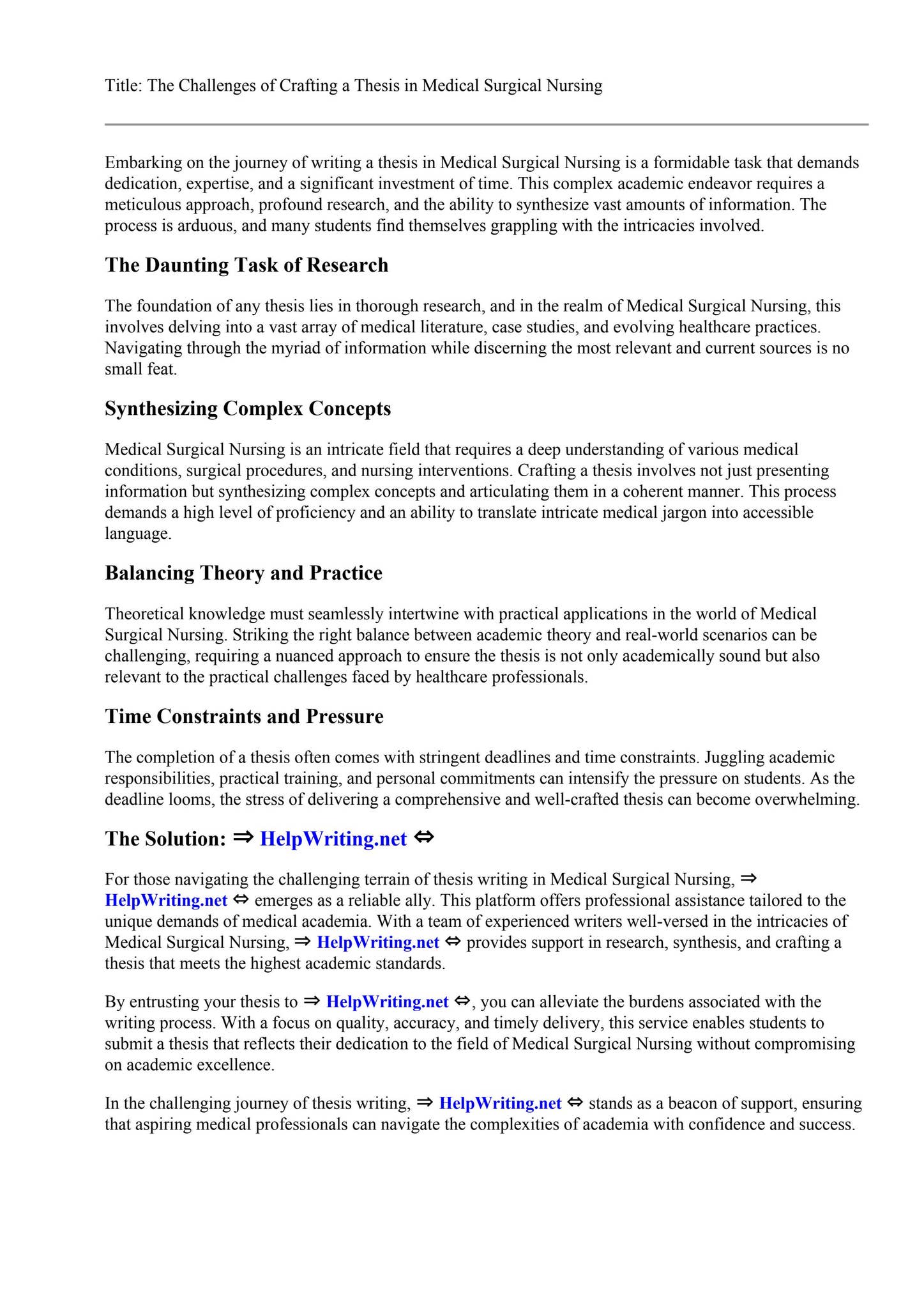 Thesis Medical Surgical Nursing by Bay Atlantic University - Issuu