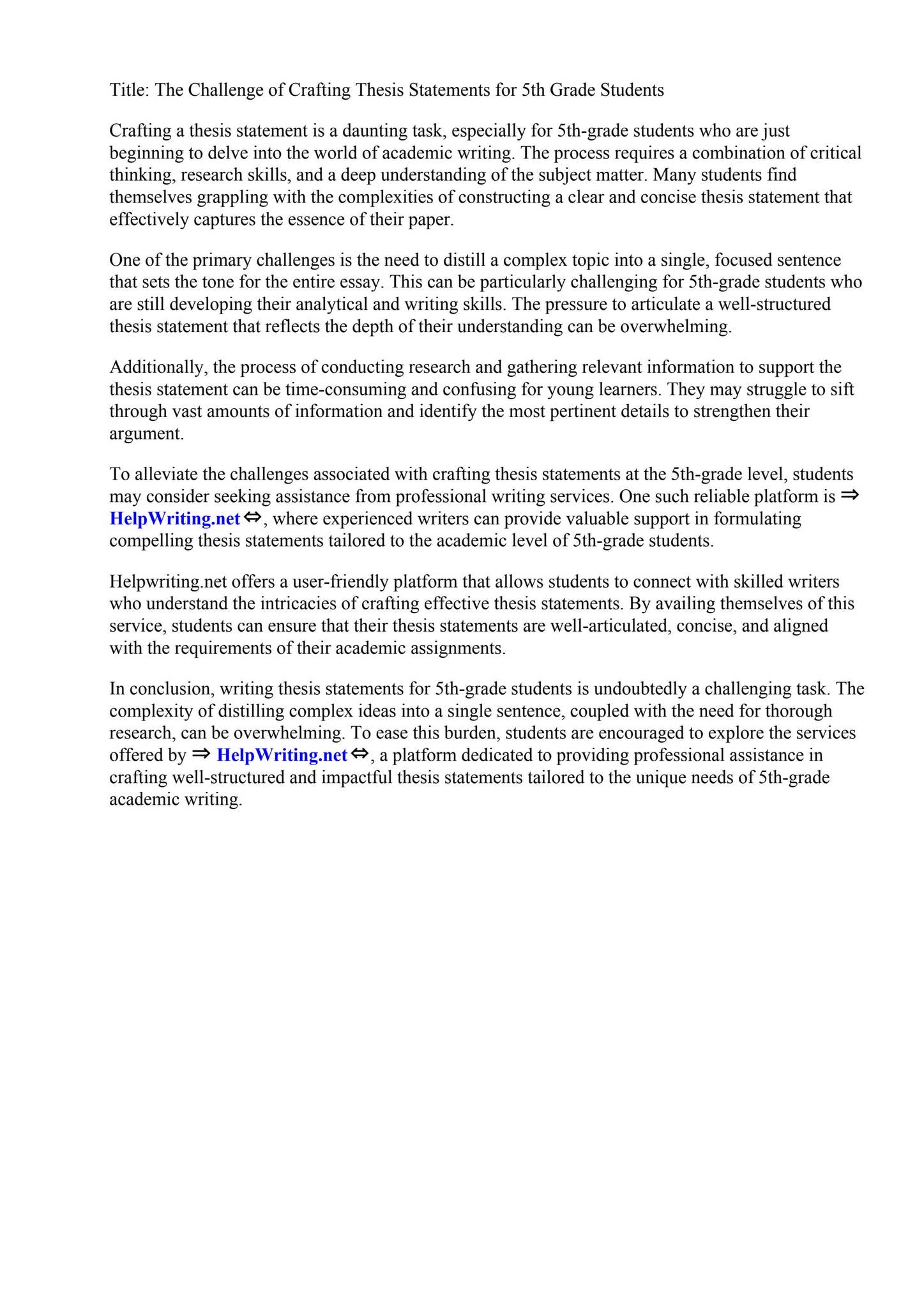 Writing Thesis Statements 5Th Grade by Southwest Texas Junior College ...