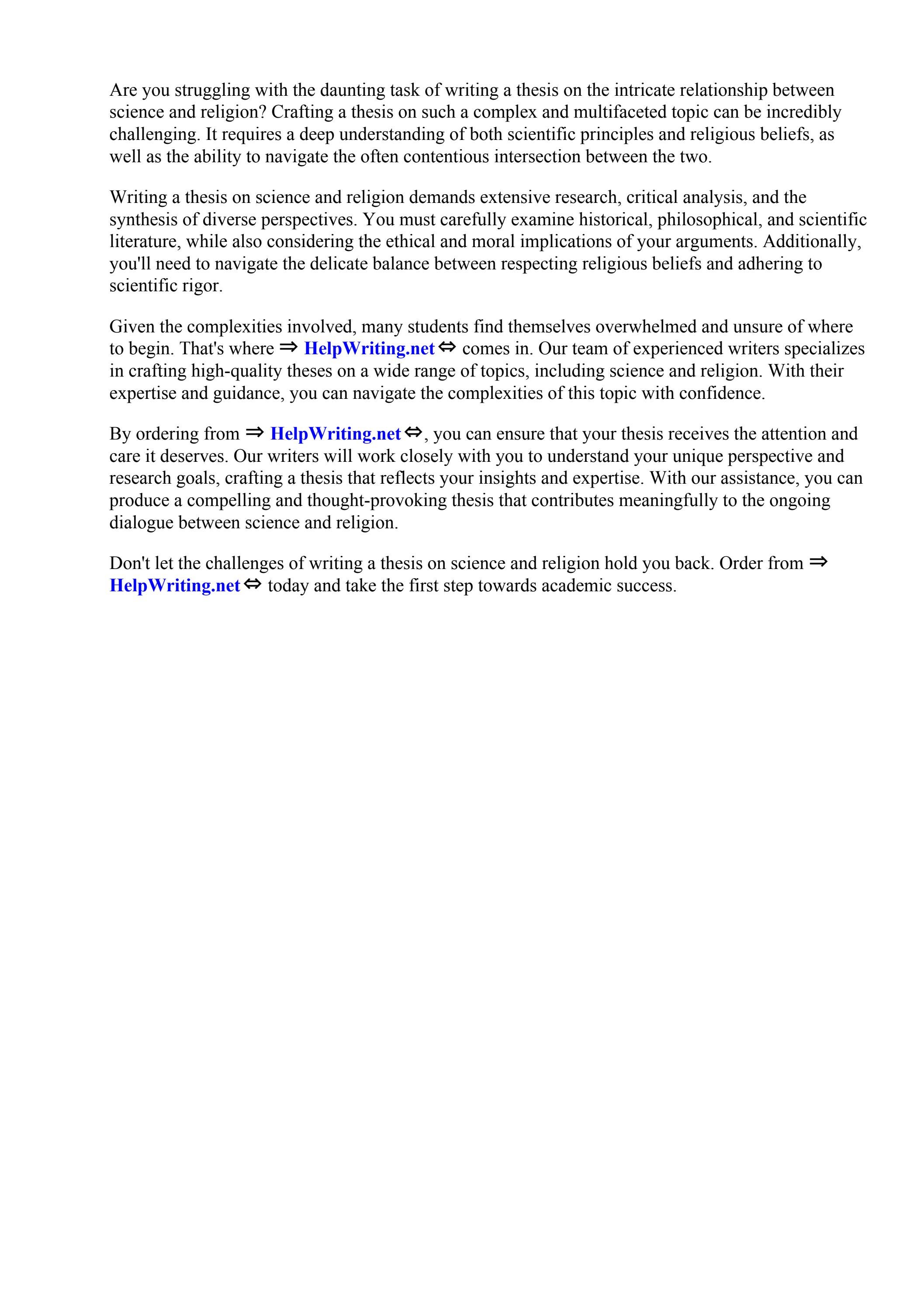 Science And Religion Thesis Statement by University of Wisconsin-River ...