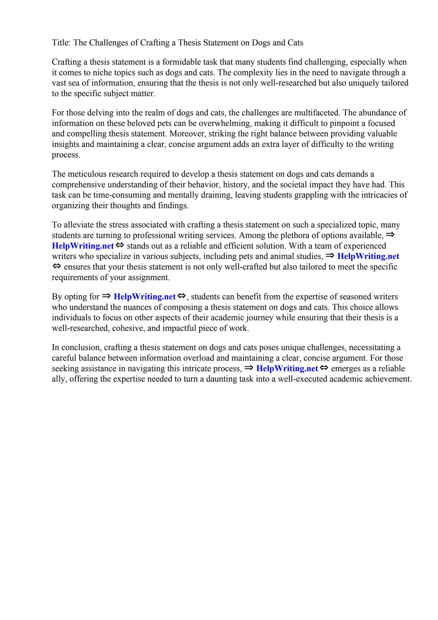 Thesis Statement For Dogs And Cats by Brigham Young University-Idaho ...