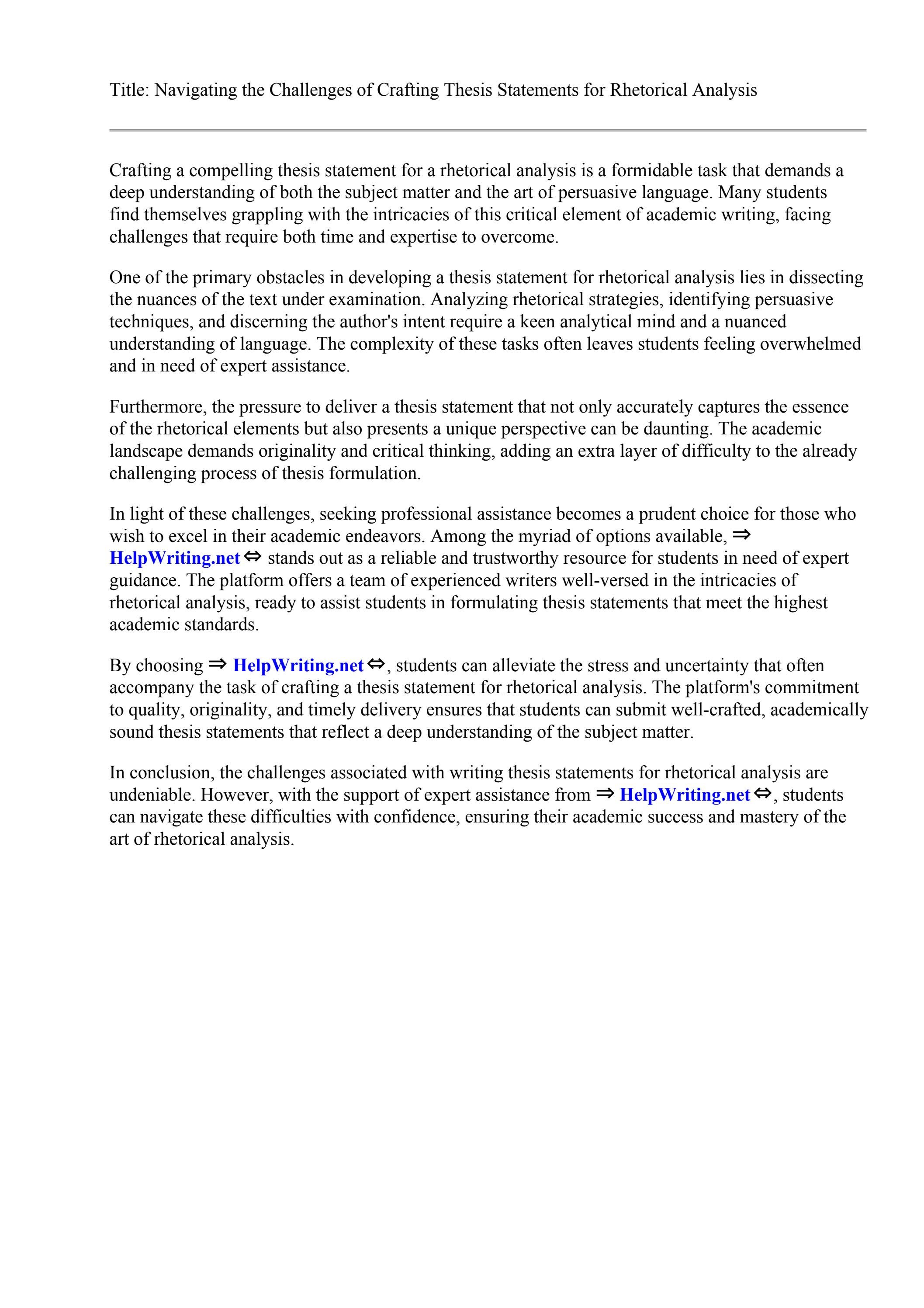 Thesis Statements For Rhetorical Analysis by Heartland Community ...